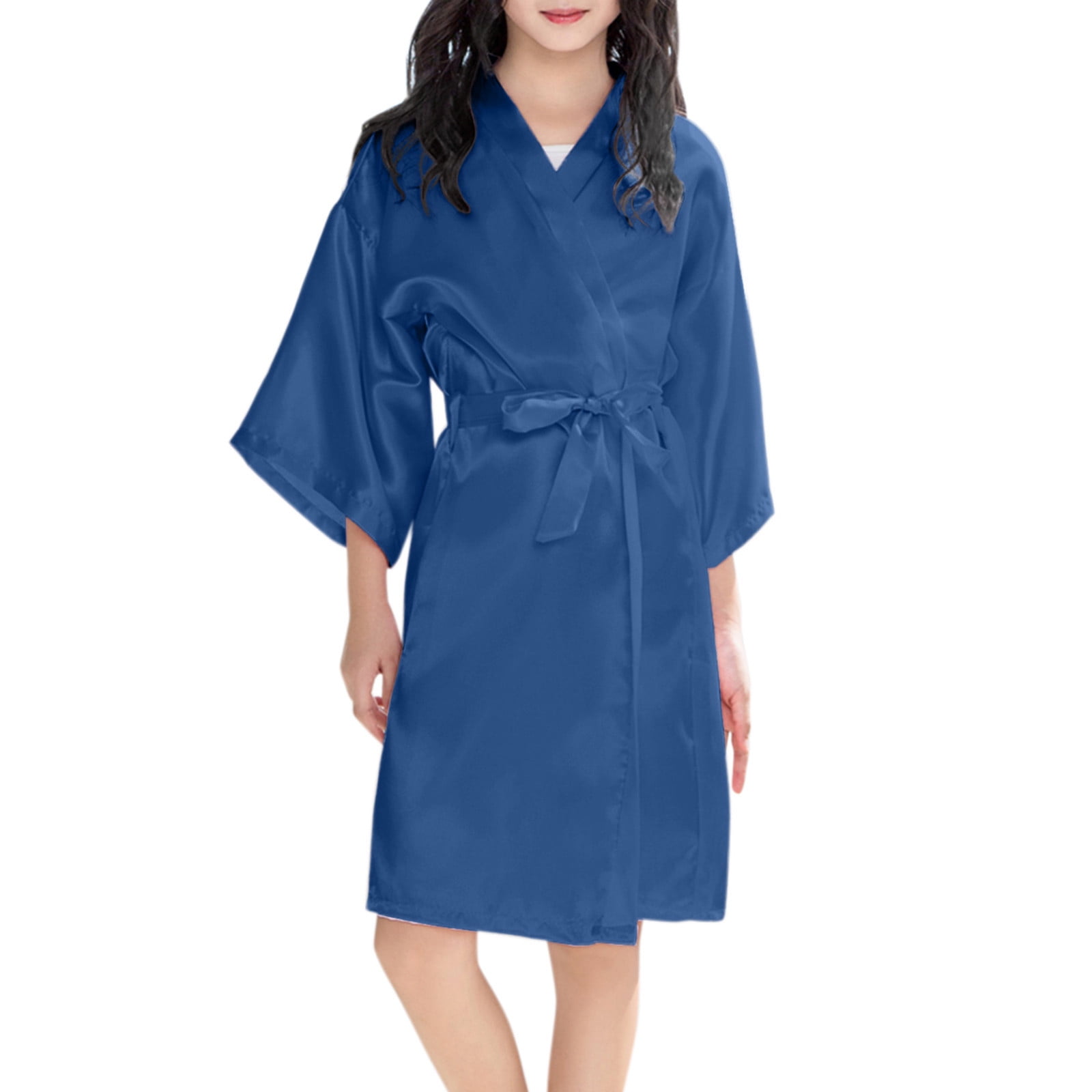 Utoimkio Girls Satin Kimono Robe Solid Girl Bath Robes Spa Robes for ...
