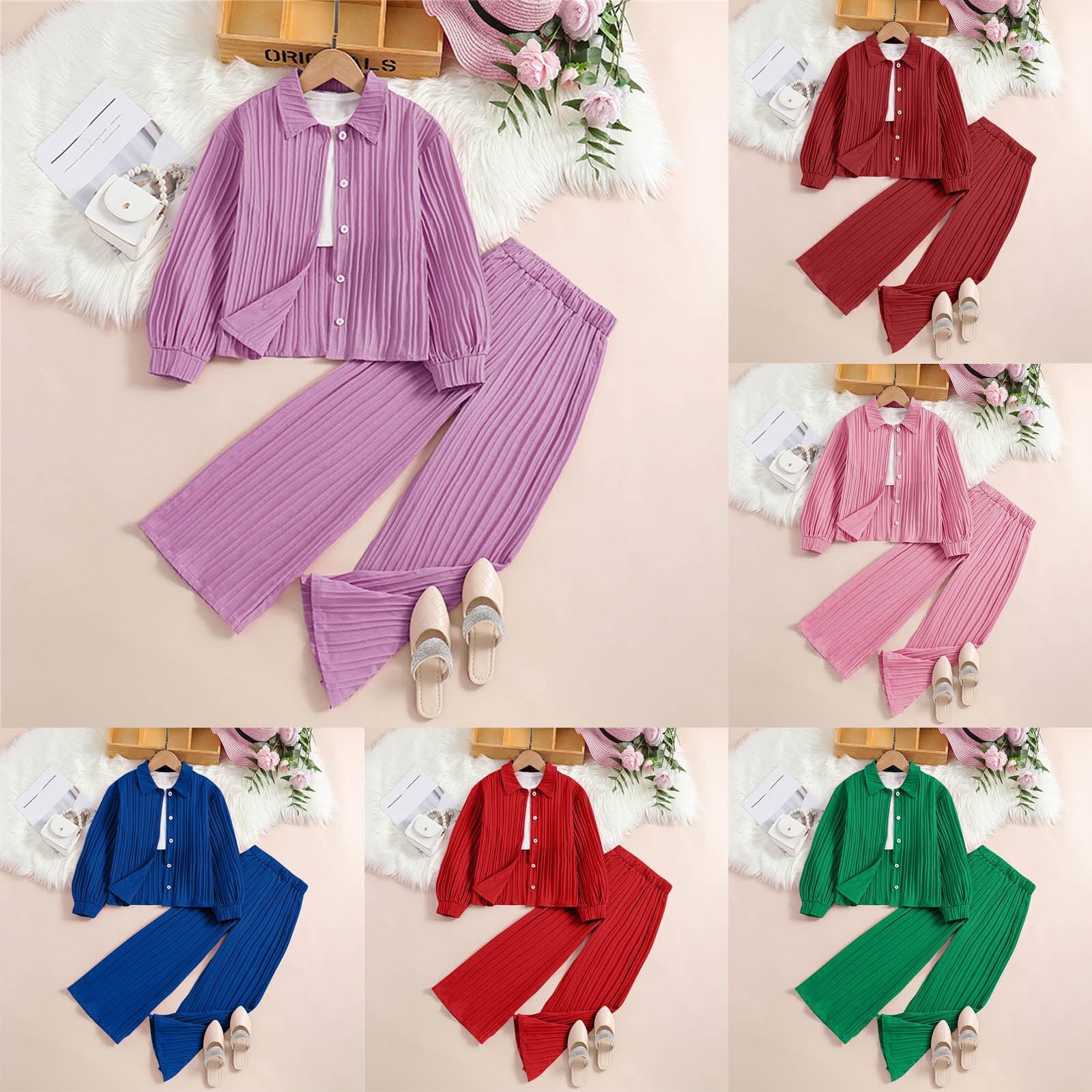 Utoimkio Clearance Girls Summer Outfits Kids Solid Color Clothes Long ...