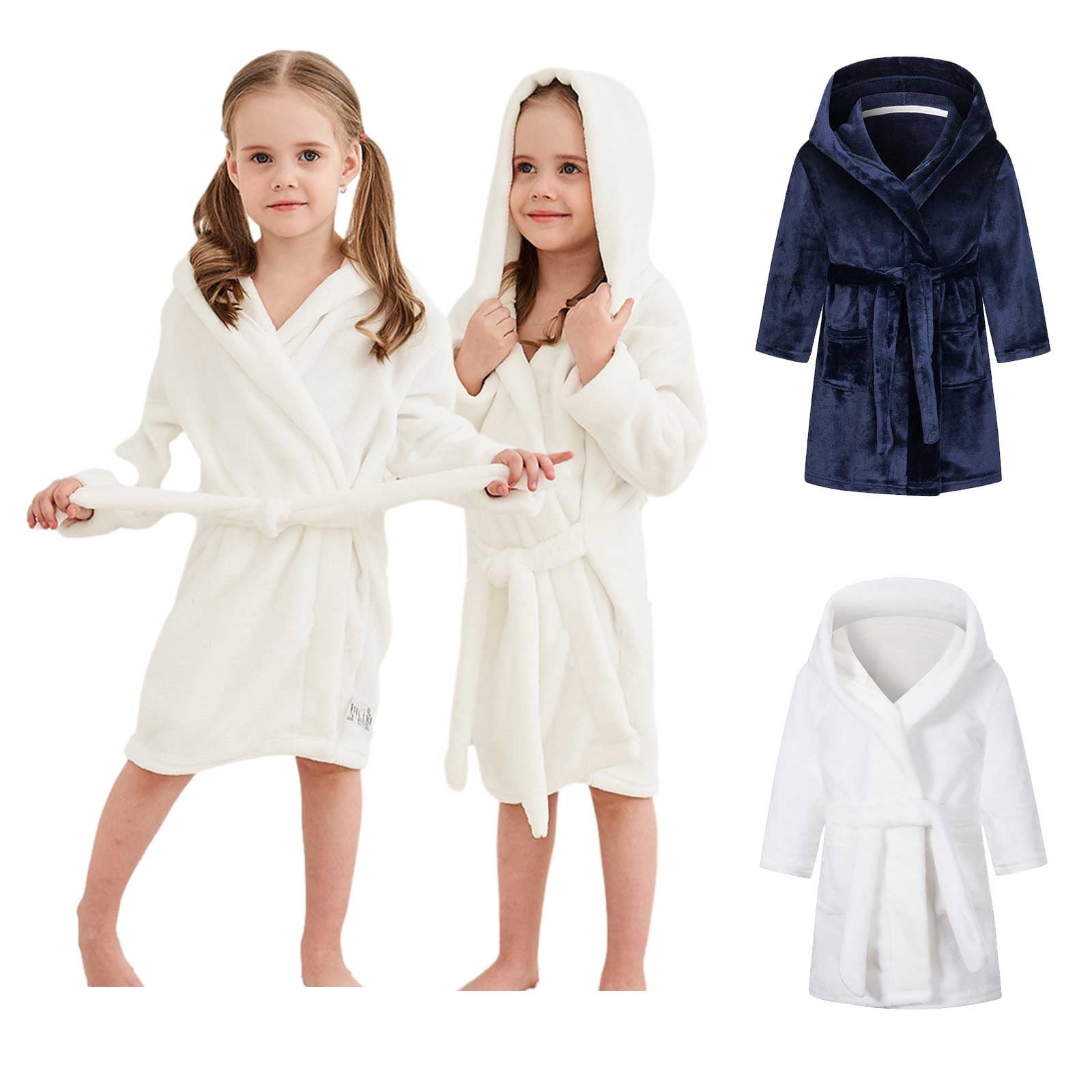 Utoimkio Kids Hooded Bathrobe Girls Plush Hooded Flannel Bath Robe Boys ...