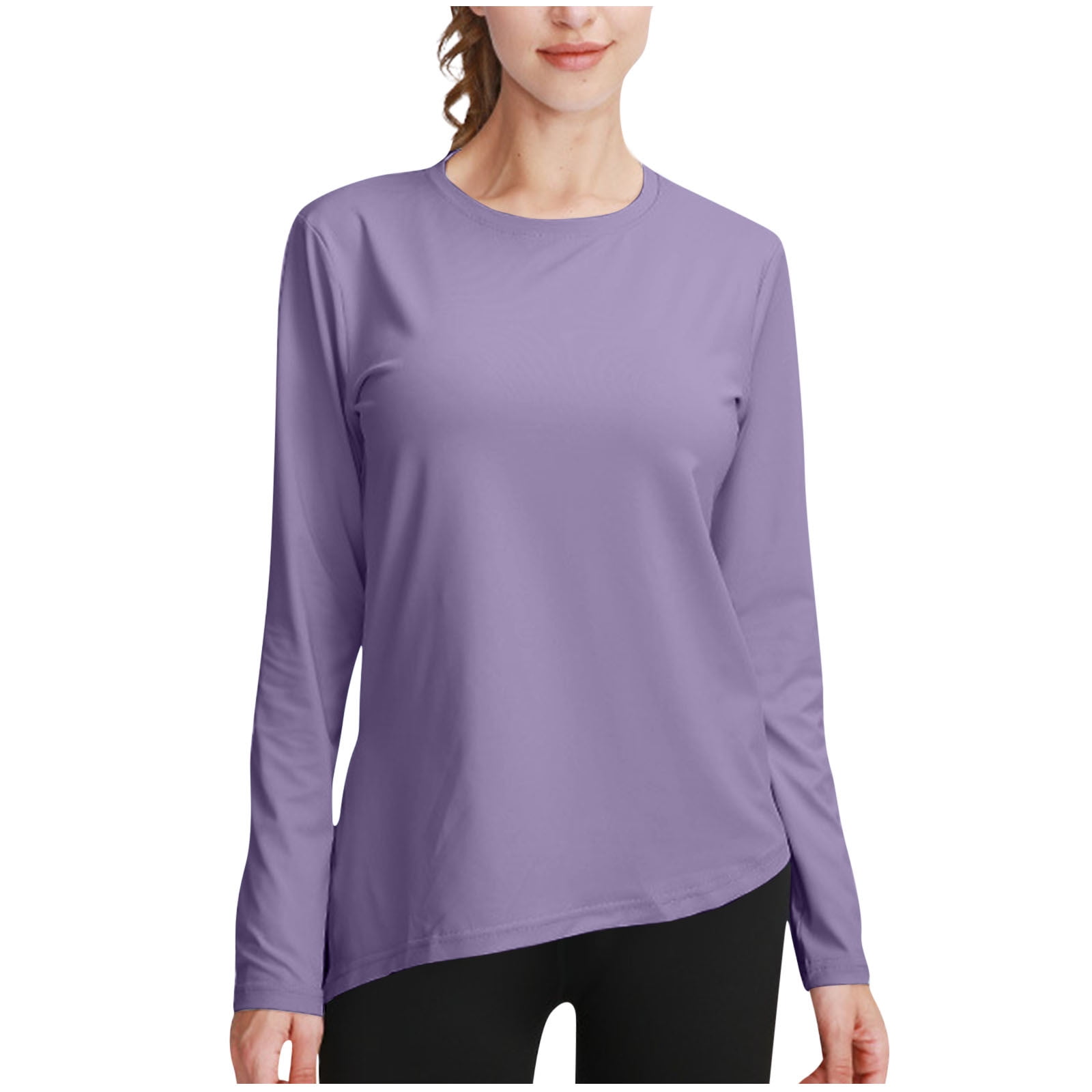 Utoimkio Long Sleeve Athletic Yoga T Shirts for Women Casual Solid ...