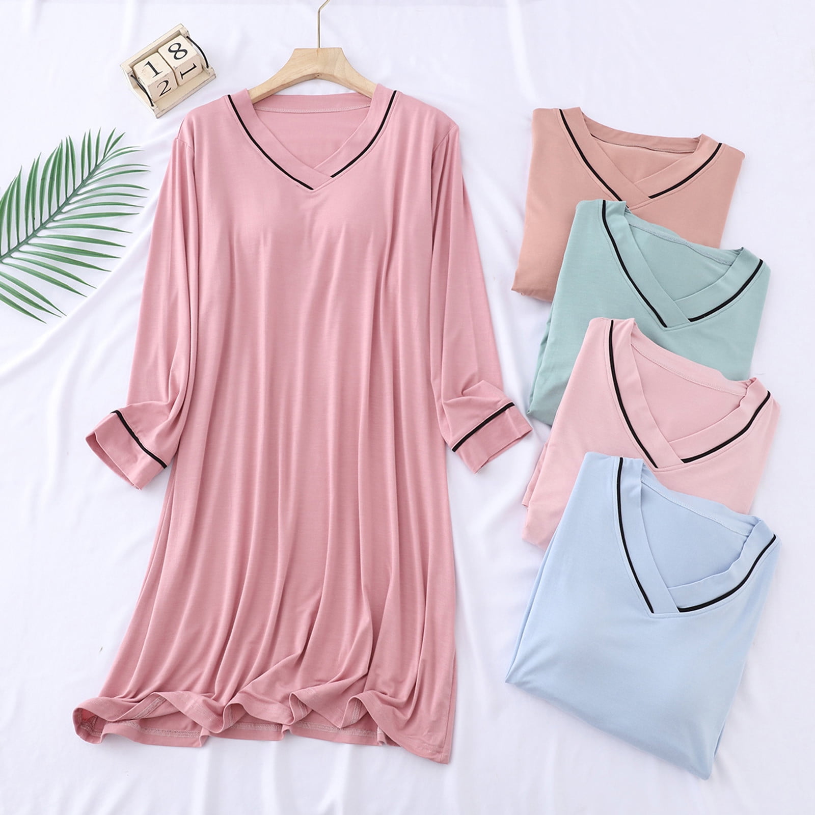 Utoimkio Long Sleeve Nightgowns for Women Plus Size Soft Cotton ...