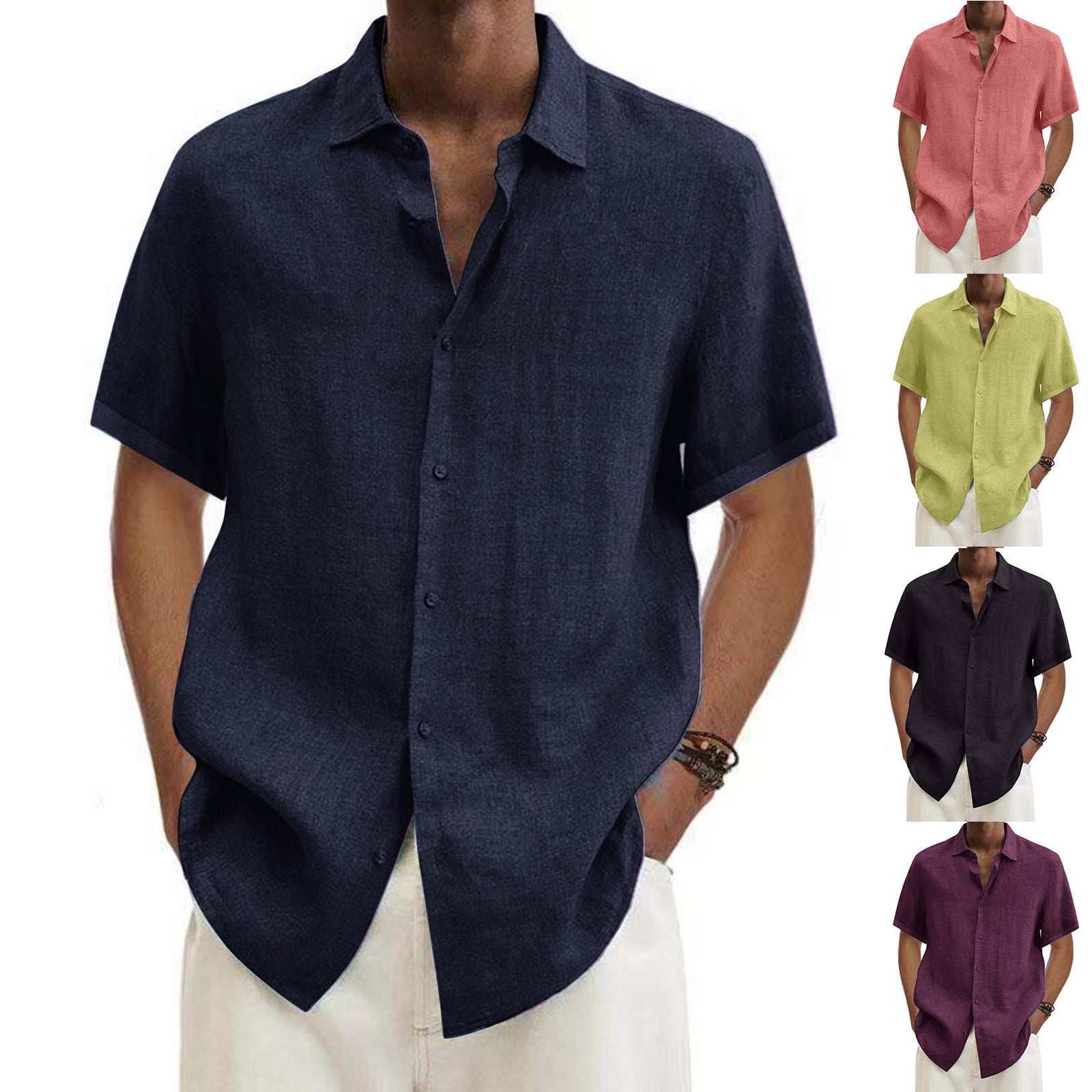 Utoimkio Men's Relaxed Fit Dress Shirts Short Sleeve Casual Button Down ...