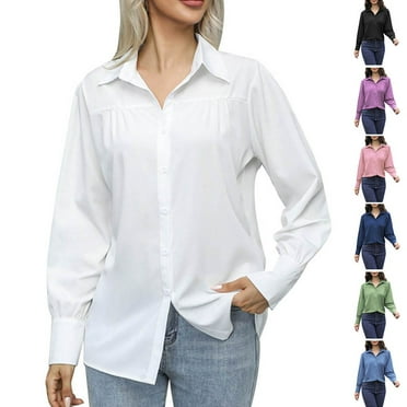 dazeni Button Down Shirts for Women Dressy Floral Printed Long Sleeve Blouse Tops Fashion ...