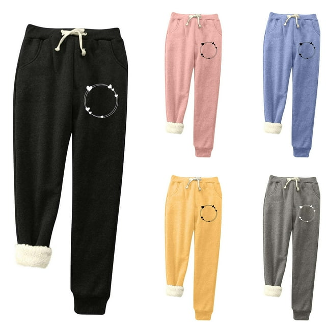 Utoimkio Clearance Women's Fleece Lined Sweatpants Winter Warm Soft ...