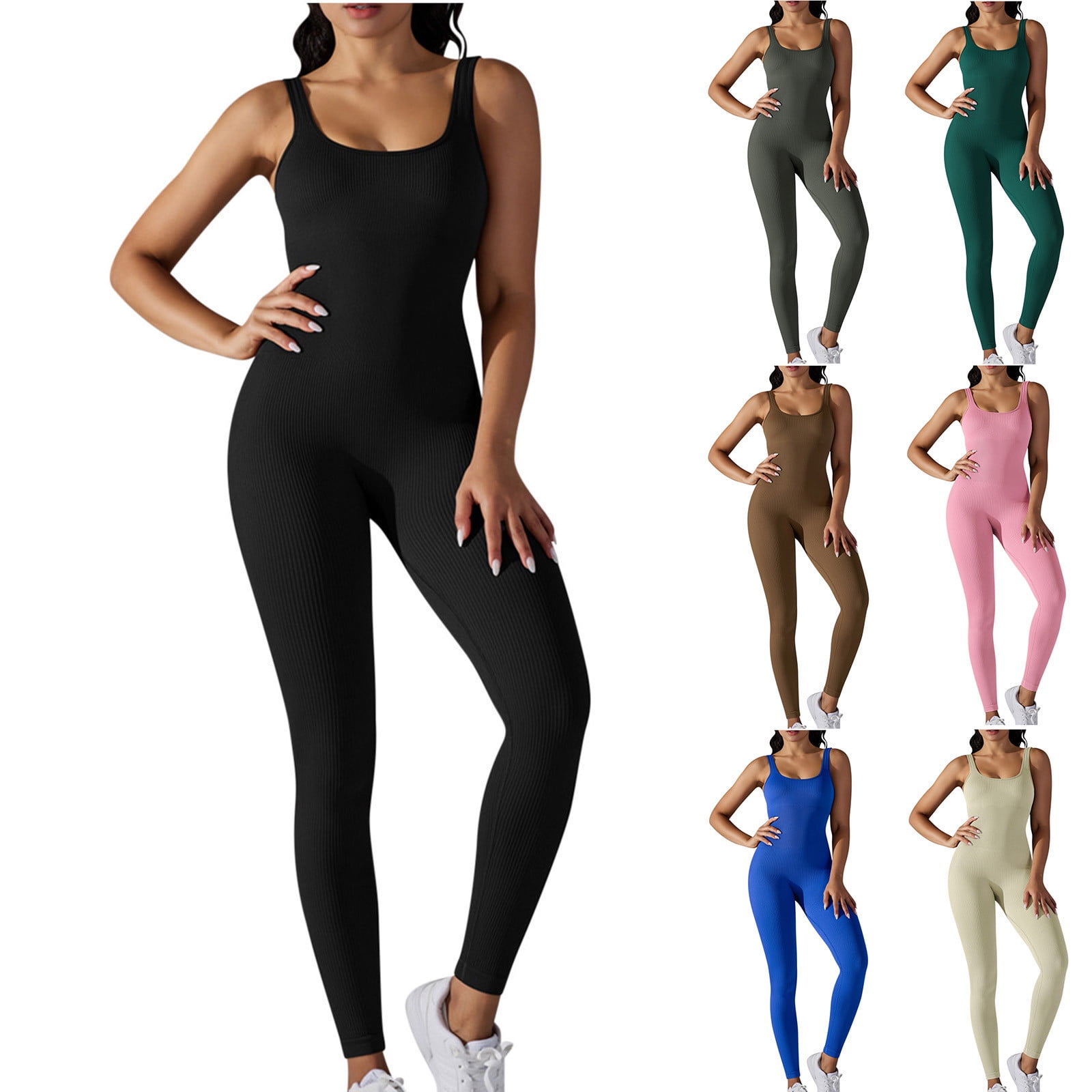 Utoimkio Women's Summer Slim Fit Yoga One Piece Jumpsuits Solid Color ...