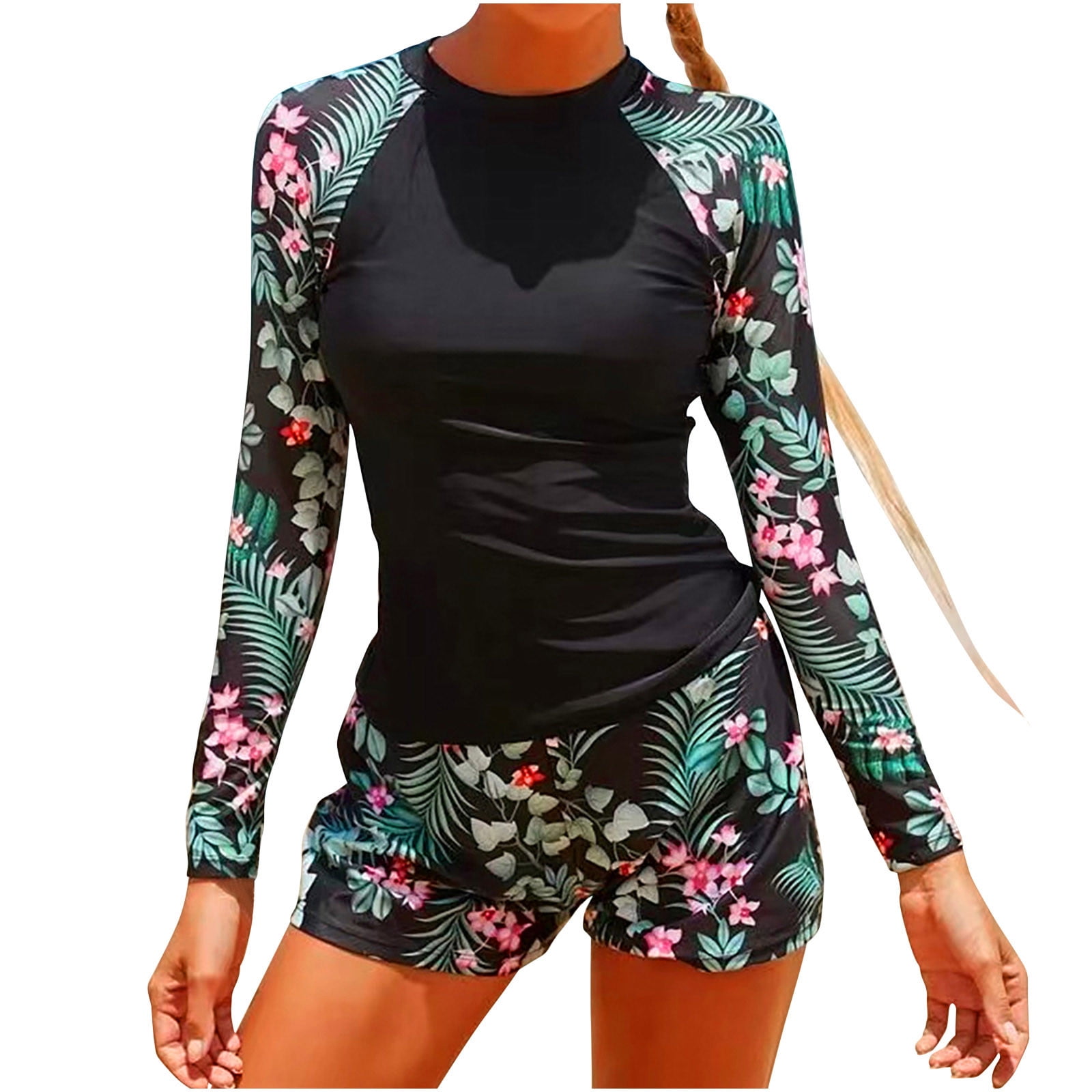 Utoimkio Clearance Womens Two Piece Rash Guard Long Sleeve Swimsuits
