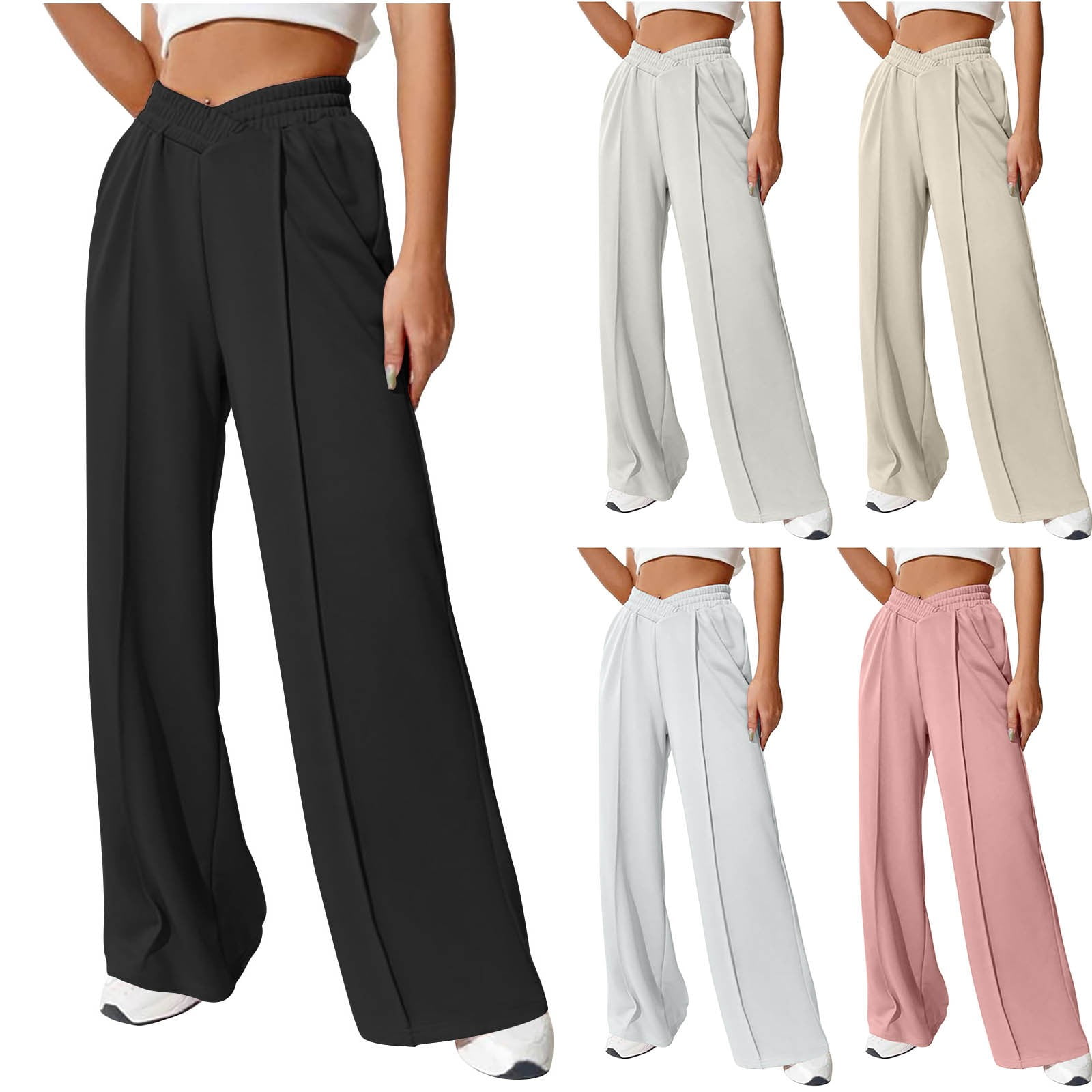 Utoimkio Women's Wide Leg Flowy Lounge Pants High Waisted Casual Loose ...