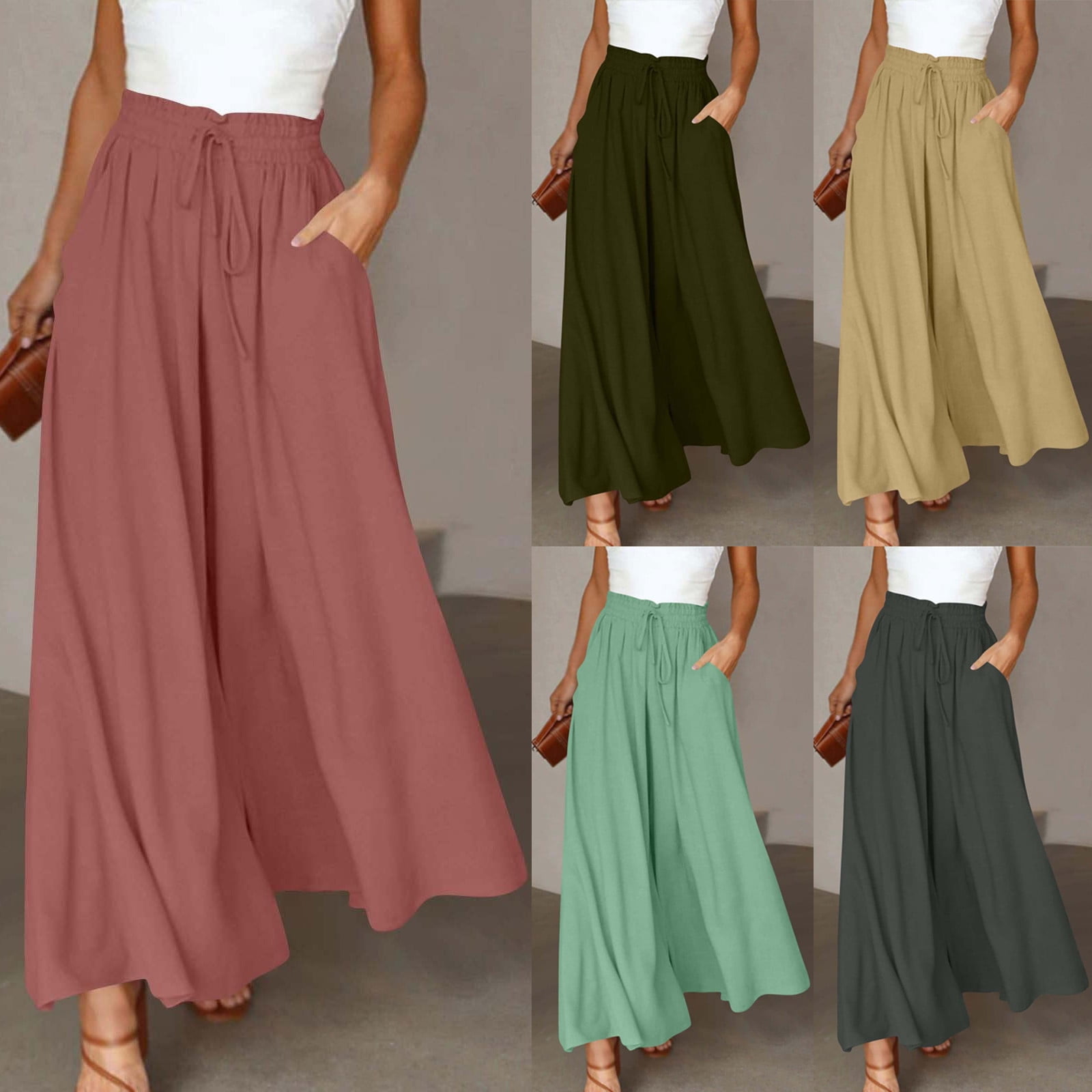 Utoimkio Women's Wide Leg Flowy Pants Summer Casual Loose High Waisted ...
