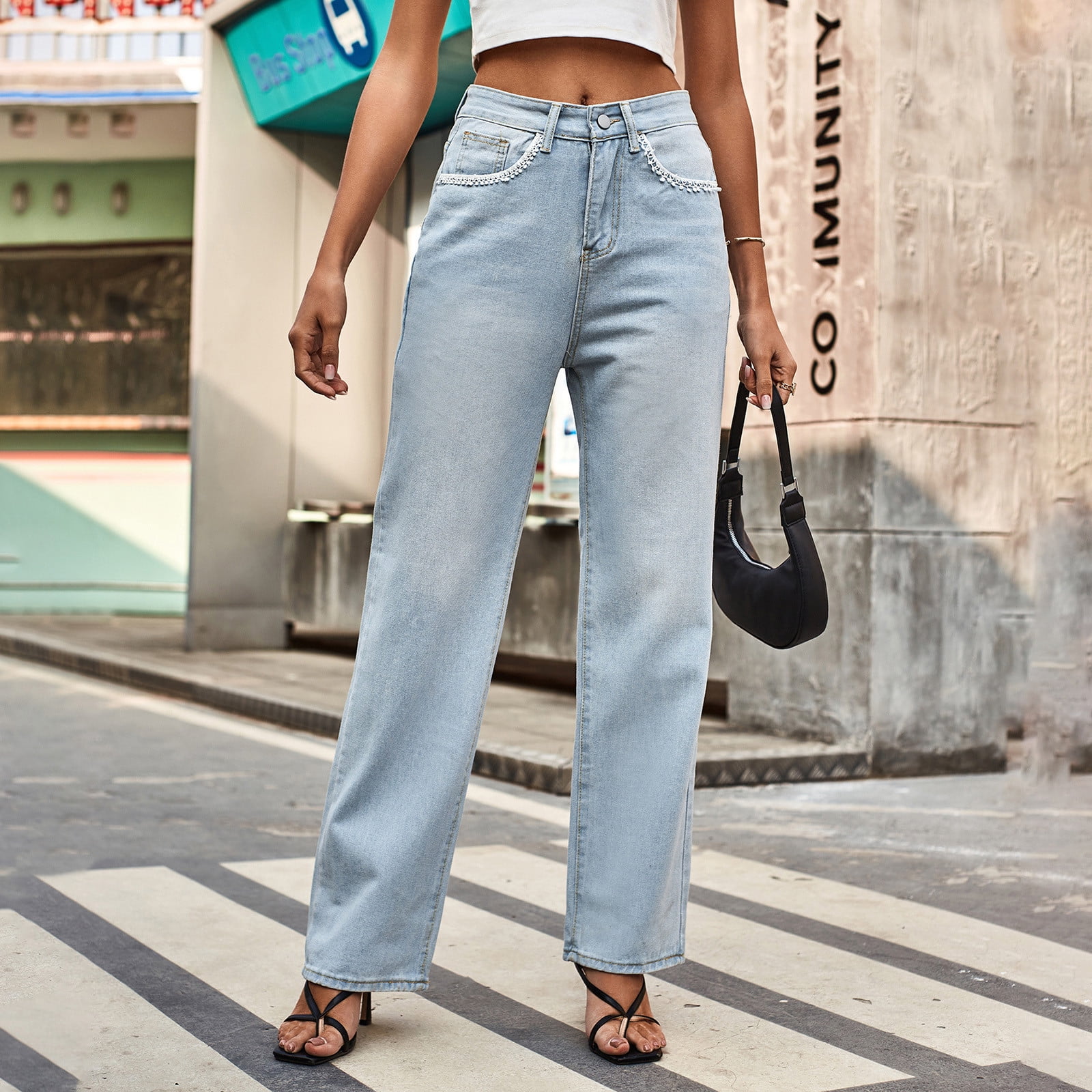 Utoimkio Clearance Women's Wide Leg Jeans Casual Baggy High Waisted ...
