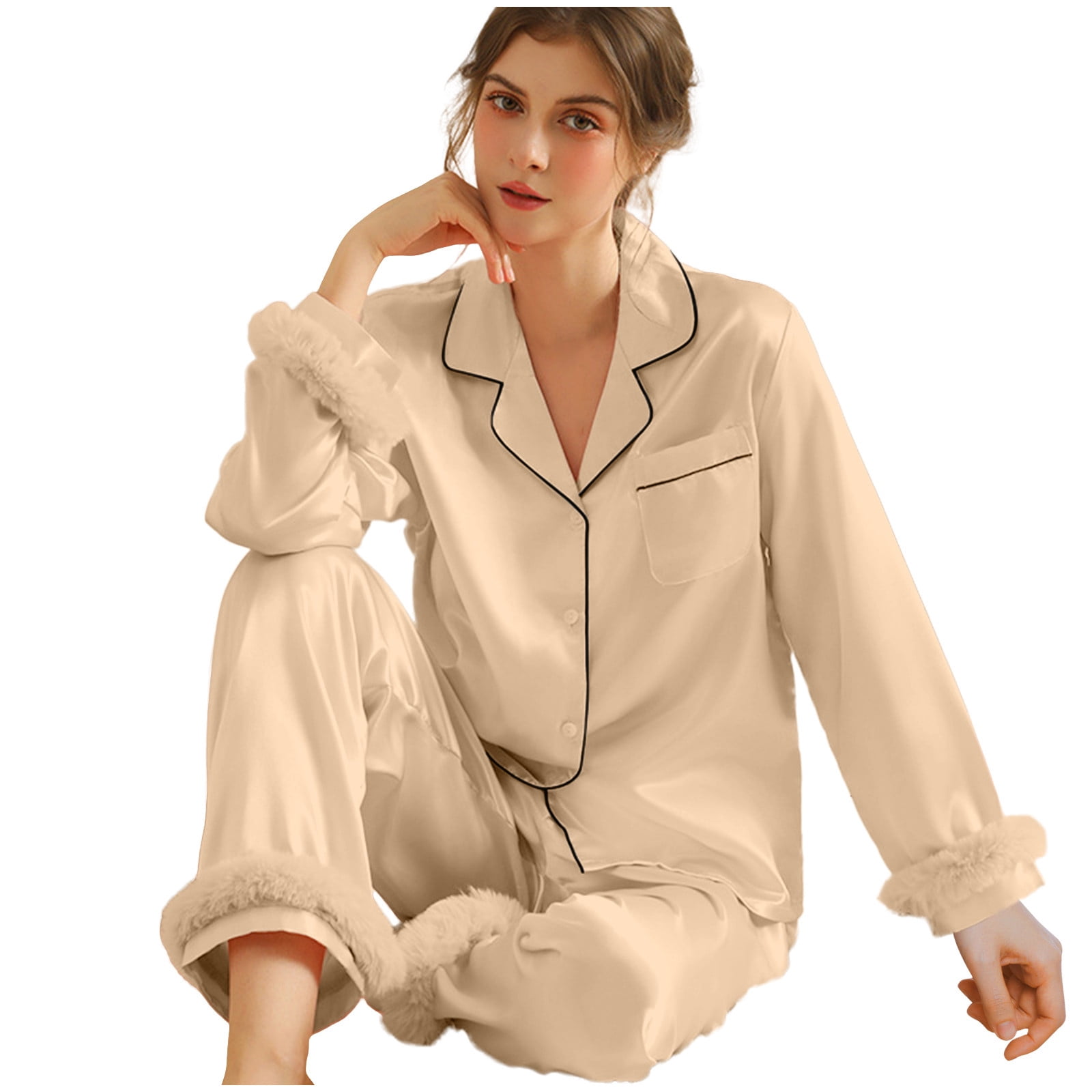 Utoimkio Fall Pajamas Set for Women Long Sleeve Button Down Shirts and ...