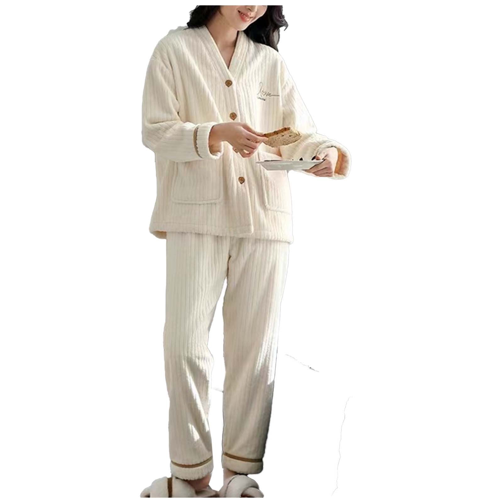 Utoimkio Fall Winter Flannel Pajamas Set for Women Long Sleeve Button ...