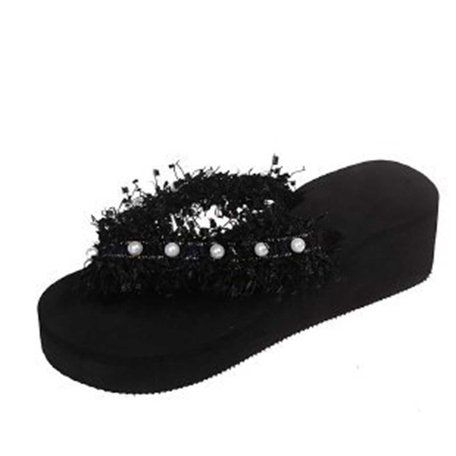 Utoimkio Flip Flops for Women Women's Summer Muffin Thick Bottom Pearl ...