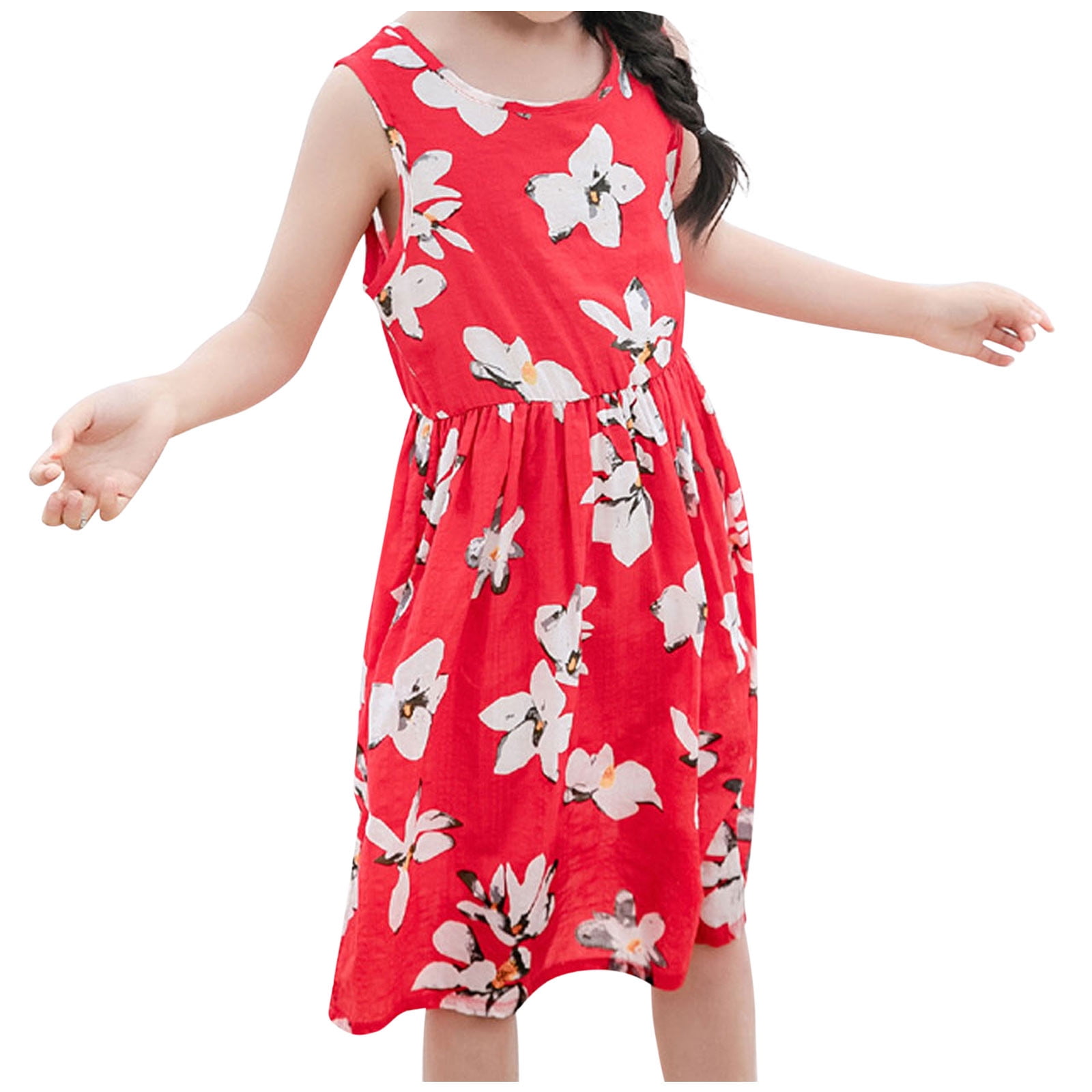 Utoimkio Girls Dress Kid Floral Sleeveless Sundress Summer Toddler Girl Clothes Sleeveless ...