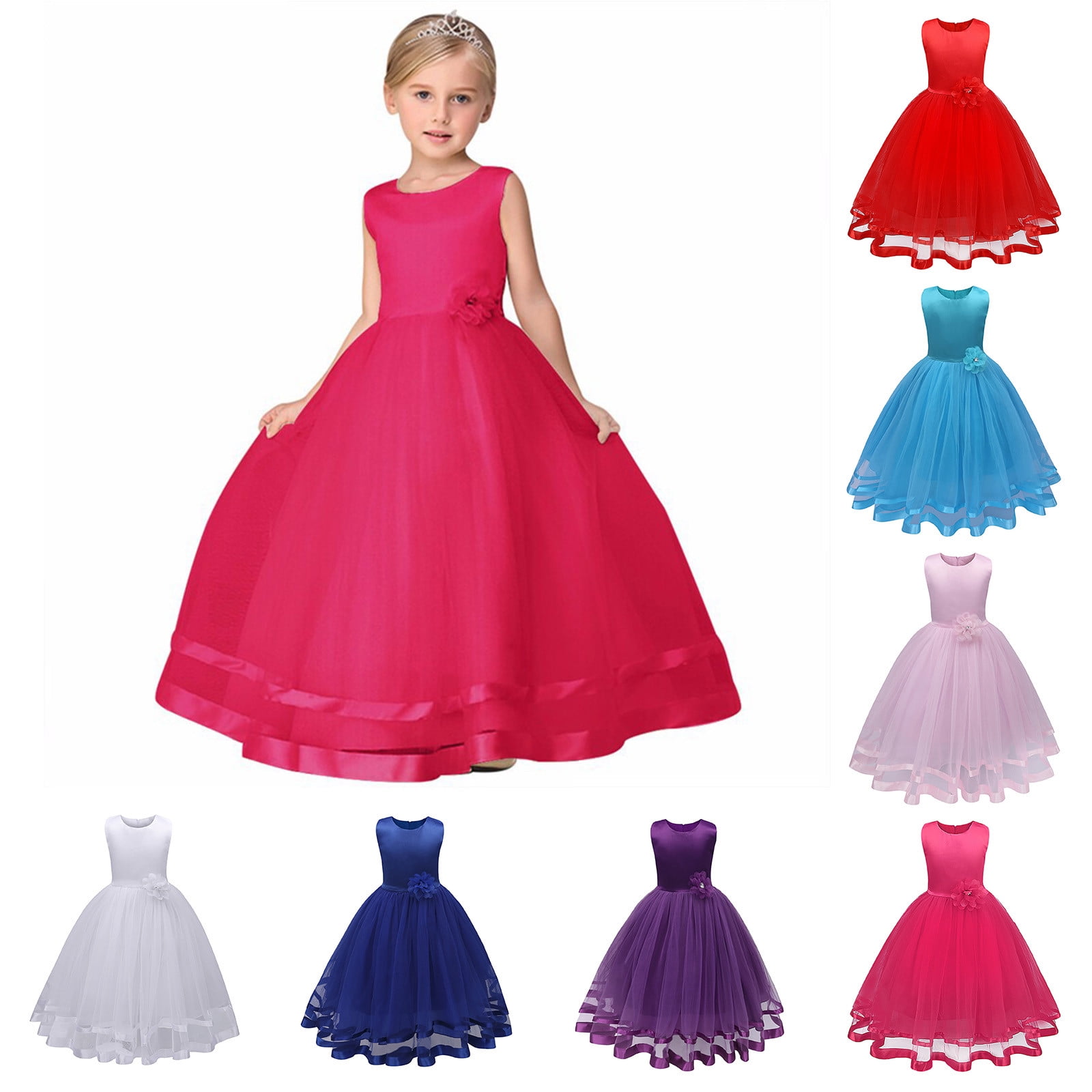 Utoimkio Girls Long Evening Gown Dress Summer Mesh Maxi Dress Short ...