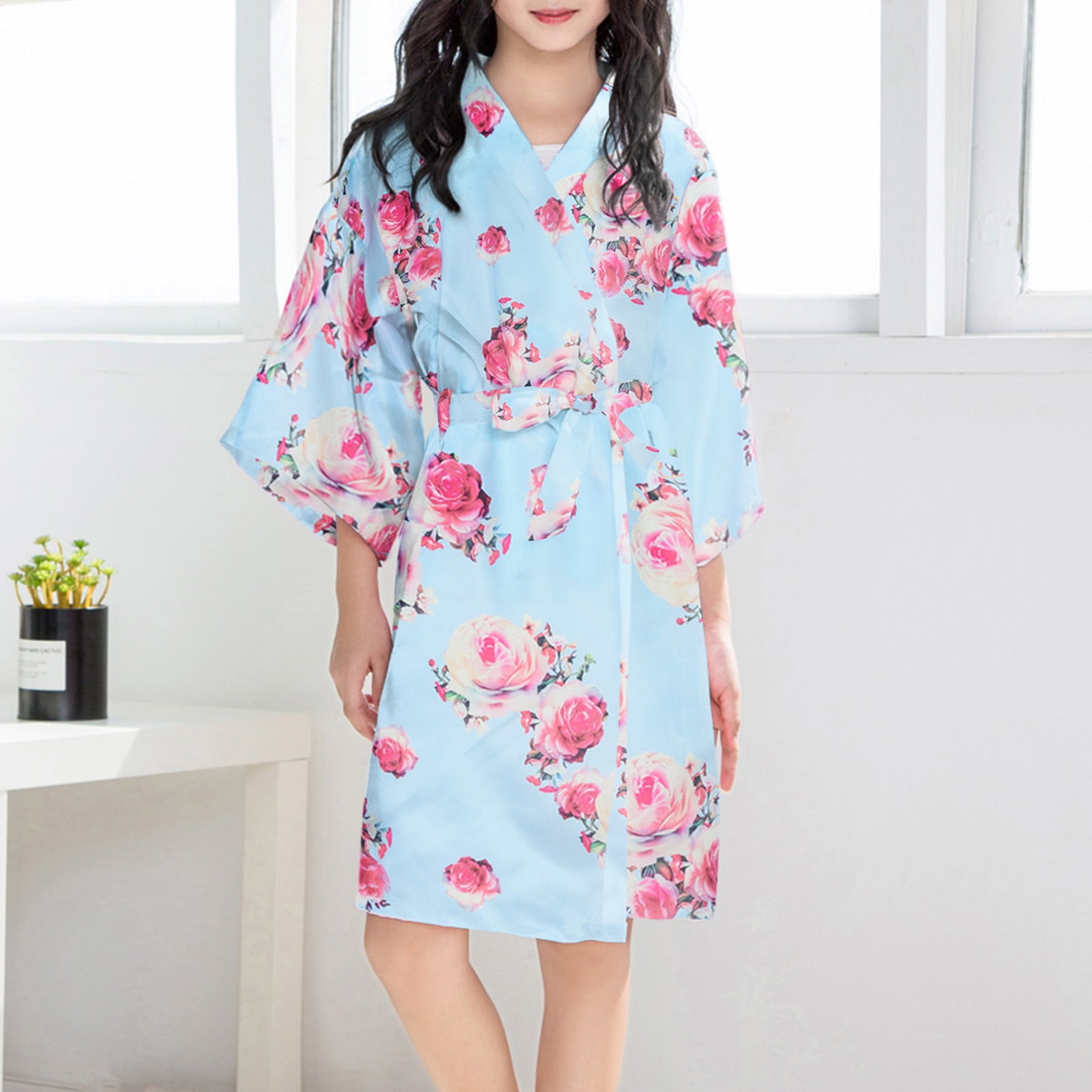 Utoimkio Kid Girls Satin Floral Kimono Robe Cute Butterfly Print Girl ...