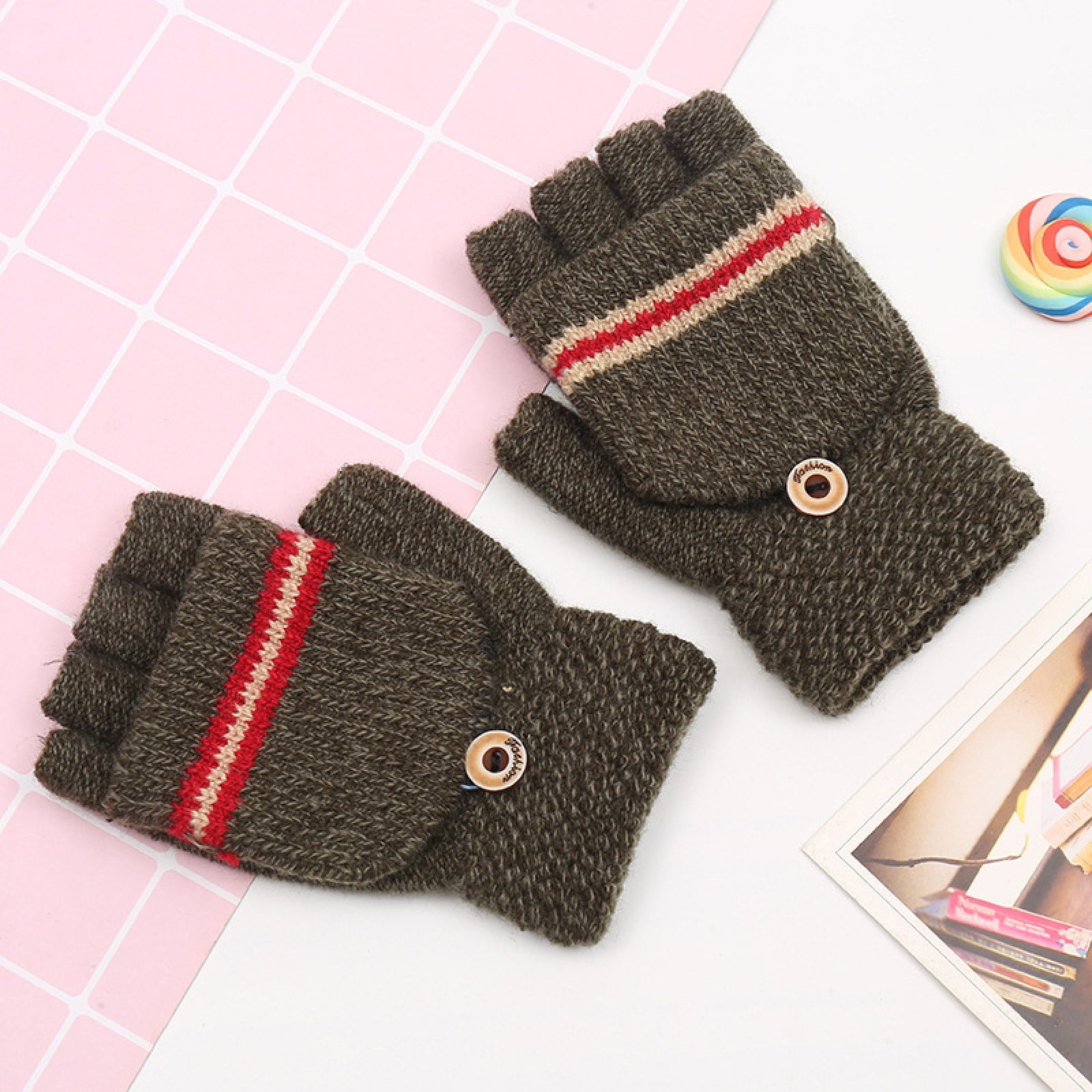 Utoimkio Kids Fingerless Gloves Convertible Flip Top Gloves Winter Warm ...