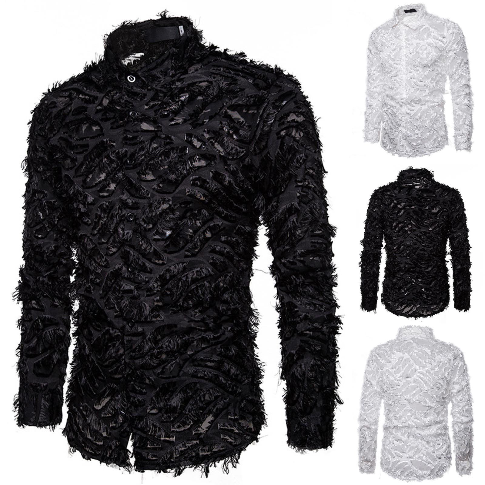 Utoimkio Men's 3D Feather Long Sleeve Pullover Blouse Tops for Men ...
