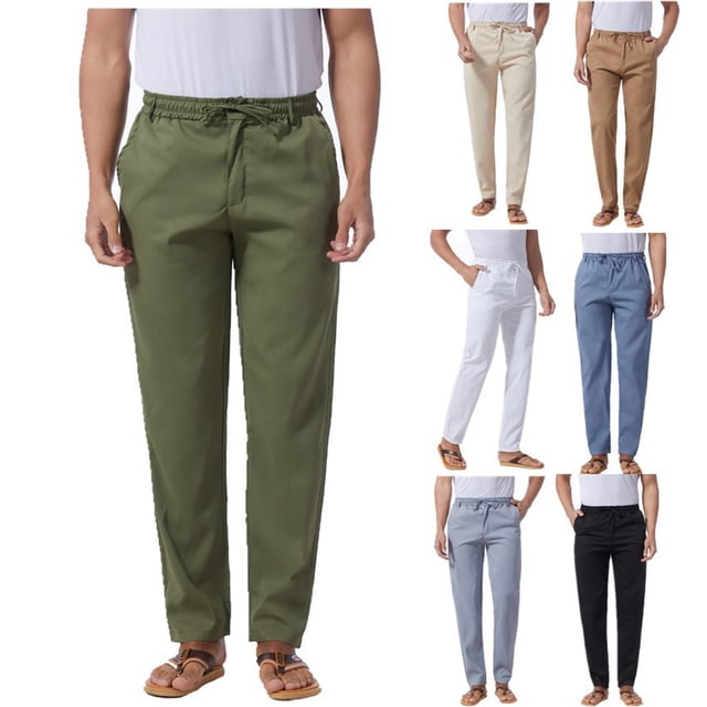 Utoimkio Men's Casual Linen Pants Loose Fit Work Trousers Straight Leg ...