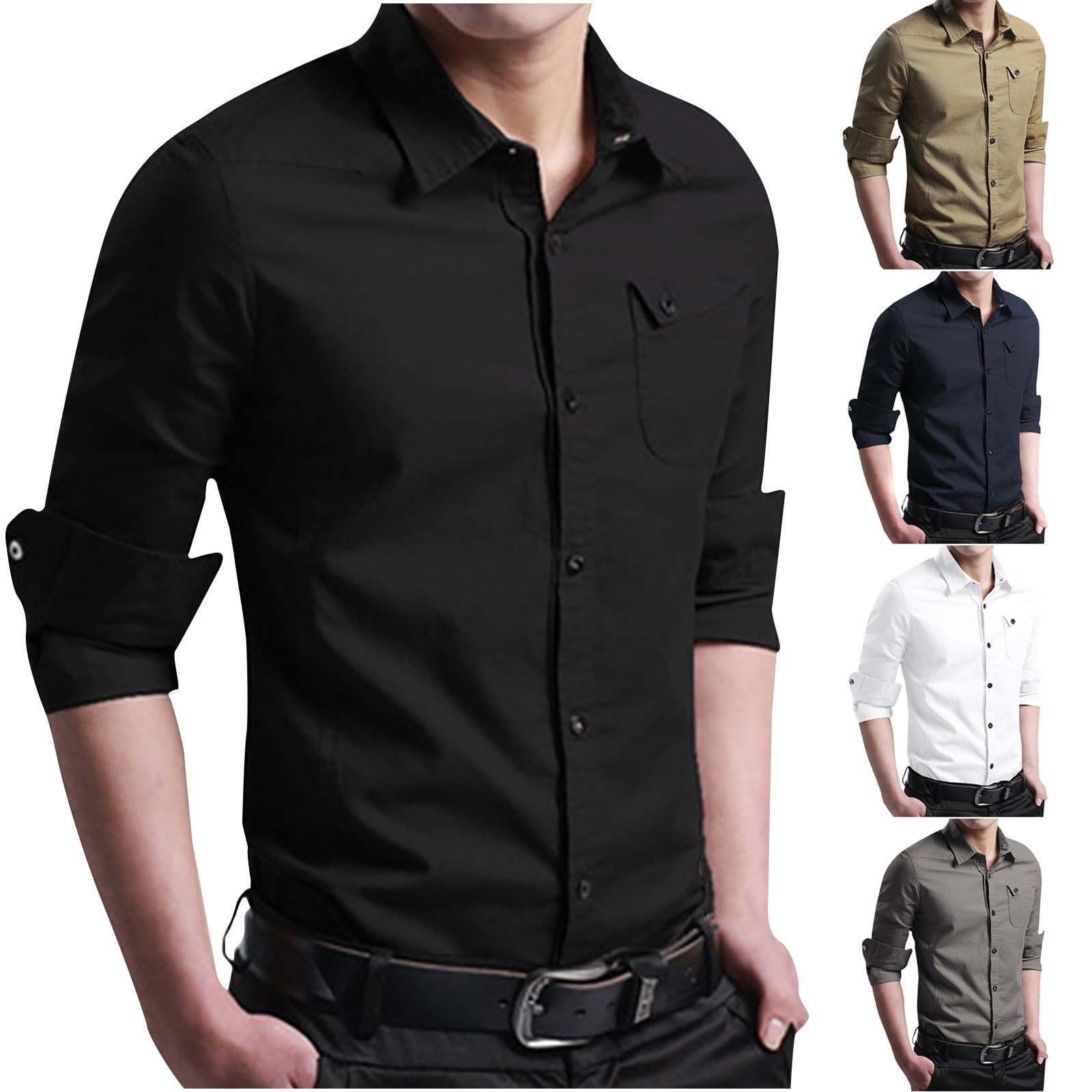 Utoimkio Men's Linen Work Shirts Casual Lightweight Long Sleeve Button ...
