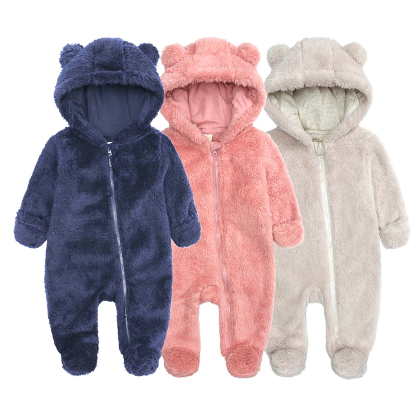 Utoimkio Newborn Baby Boy Girl Jumpsuit Hooded Footed Fleece Rompers ...