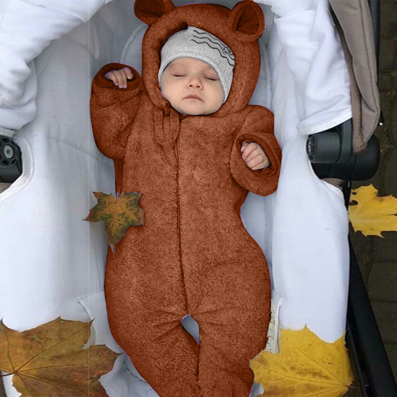 Utoimkio Newborn Baby Girl Boy Rompers Bear Ear Hooded Jumpsuit Winter Fleece Warm Snowsuit Long ...