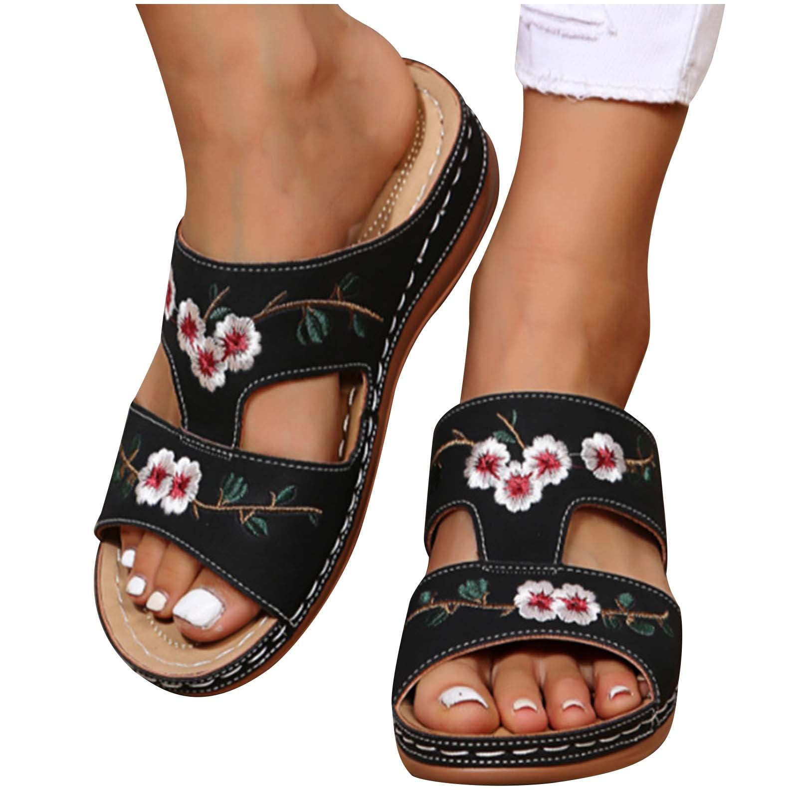 Utoimkio Open Toe Platform Wedge Sandals for Women Dressy Flower ...