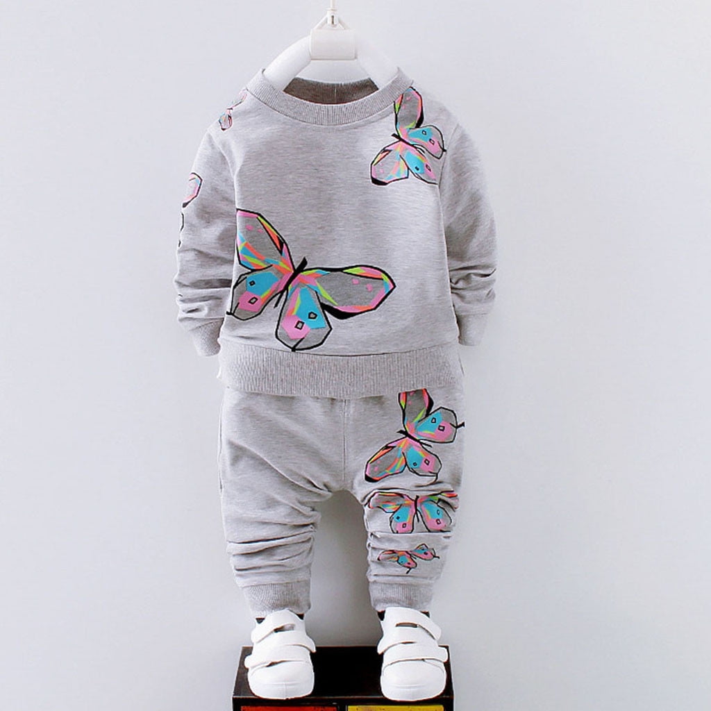 Utoimkio Toddler Baby Girl Spring Fall Outfits Butterfly Print Long ...