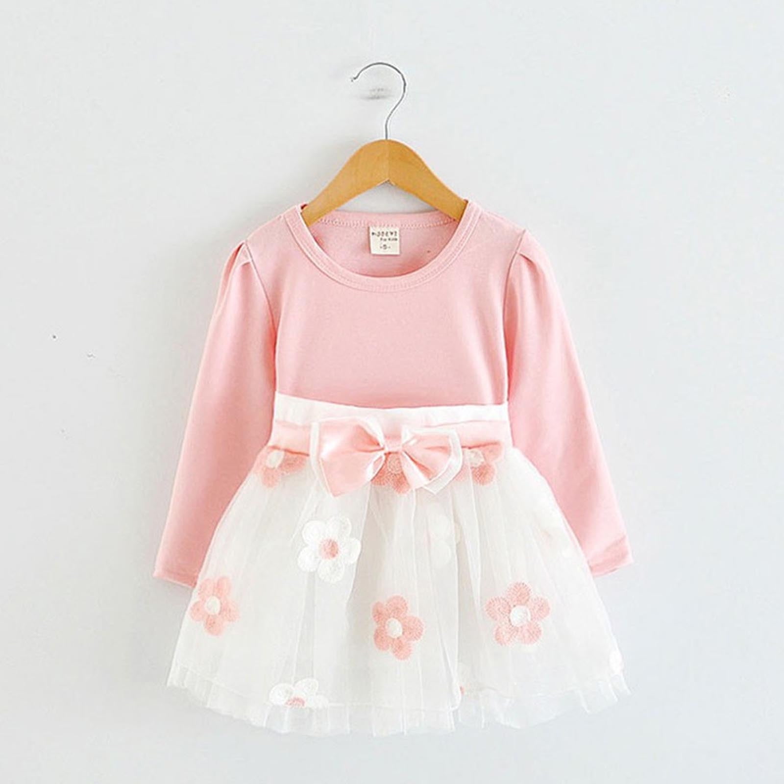 Utoimkio Toddler Baby Girls Long Sleeve Princess Tutu Dresses Floral Bowknot Formal Dresses for ...