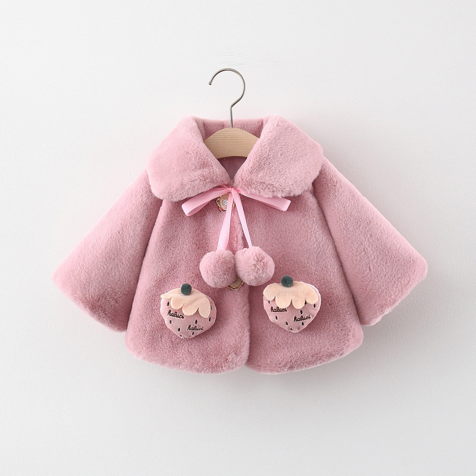 Utoimkio Toddler Baby Girls Plush Hooded Poncho Cape Cute Strawberry ...