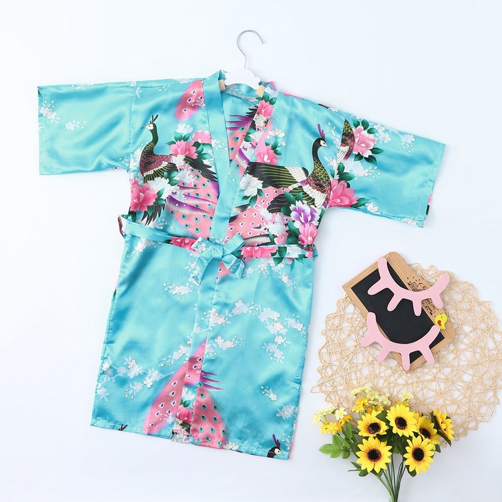 Utoimkio Toddler Baby Girls Satin Floral Kimono Robe Flower Girl Bath ...