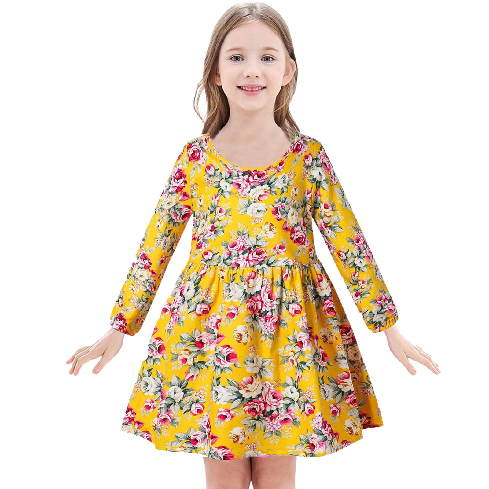 Utoimkio Toddler Kids Baby Girls Floral Print Princess Dresses Casual A-Line Ruffles Party Dress ...