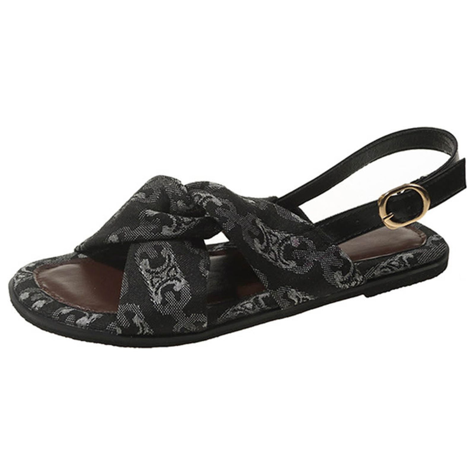 Utoimkio Wedge Sandals for Women Wide Width Women's Calico Strap Flat ...