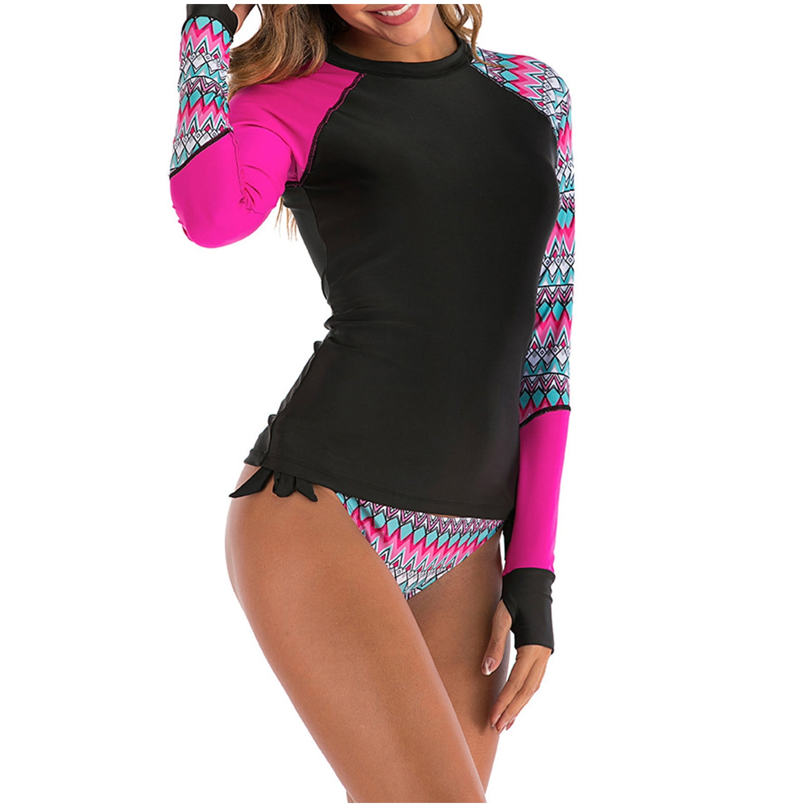 Utoimkio Women Rash Guard Long Sleeve Swimsuits Two Piece Zipper