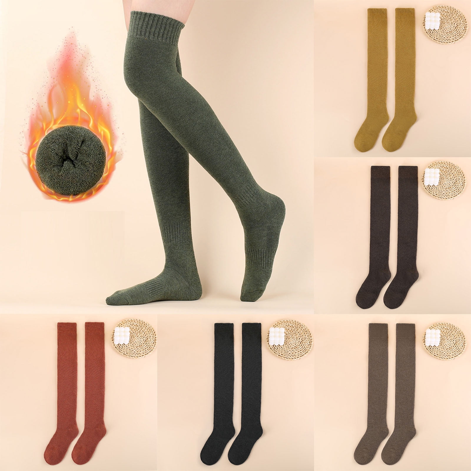 Utoimkio Women's Cable Knit Thigh High Boot Socks Over Knee High Home ...