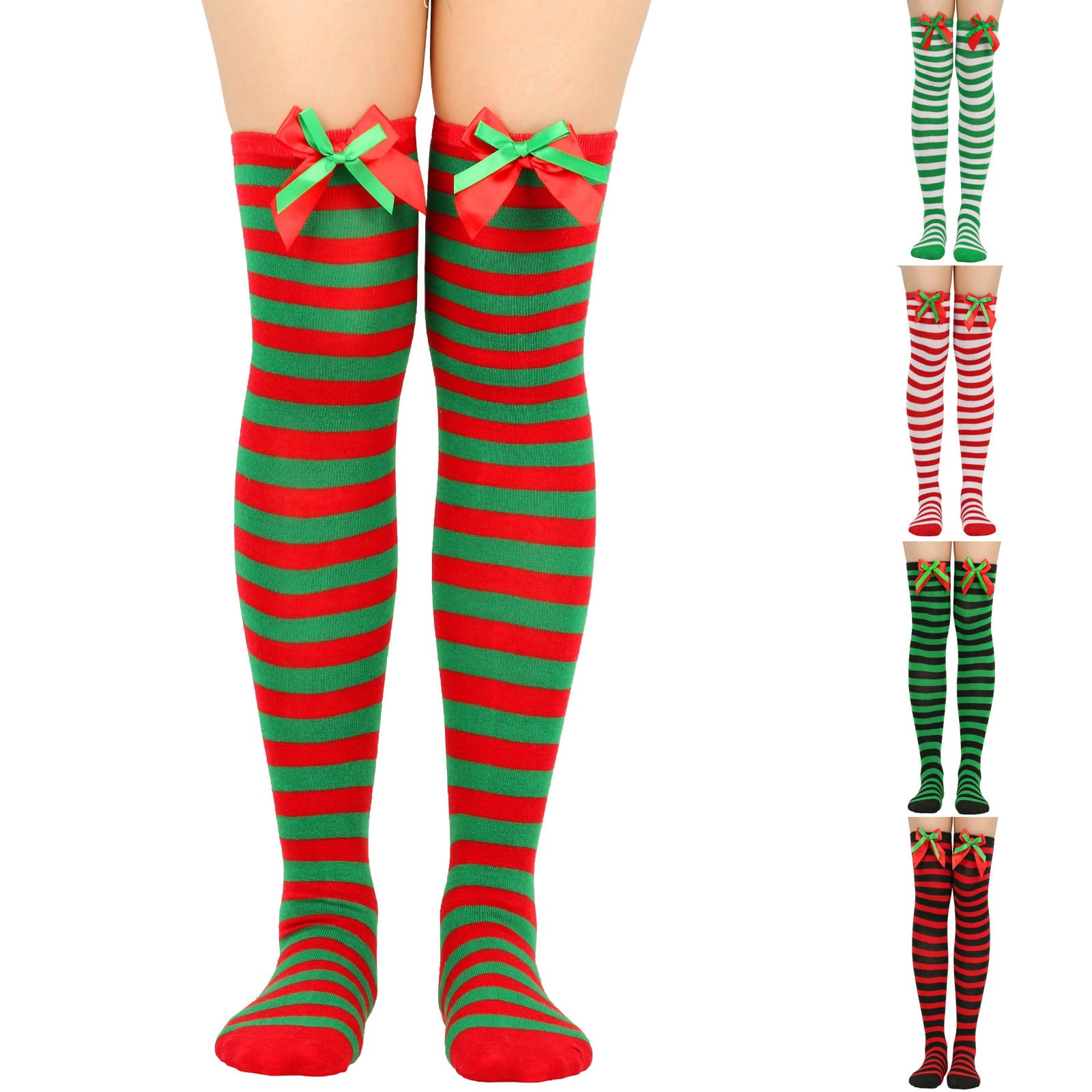 Utoimkio Womens Christmas Striped Thigh High Socks Long Striped Socks
