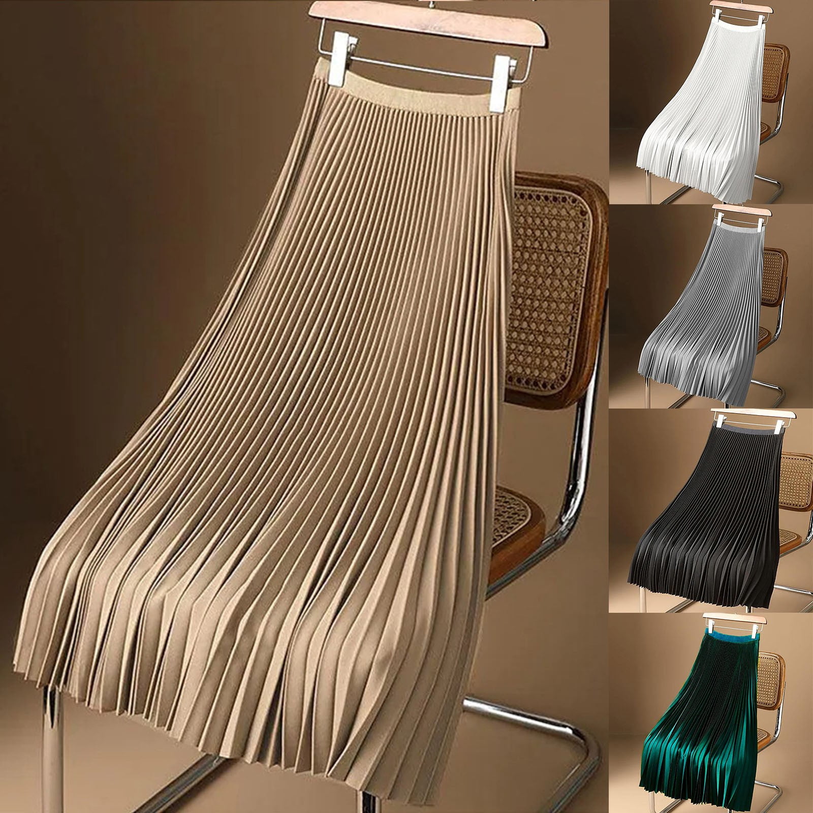 Utoimkio Women's High Waist Flowy Pleated Satin Maxi Skirts Fall ...