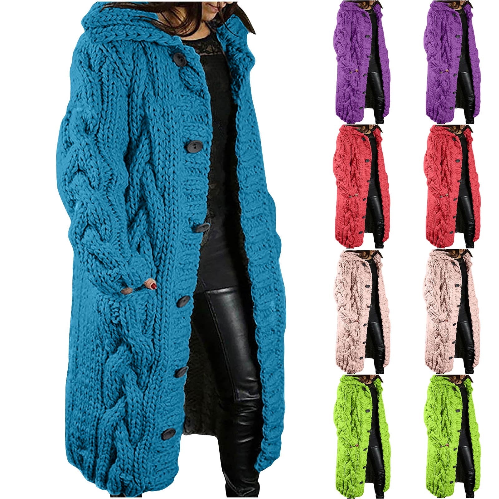 Utoimkio Women's Long Cardigan Coats Cable Knit Open Front Button Down ...