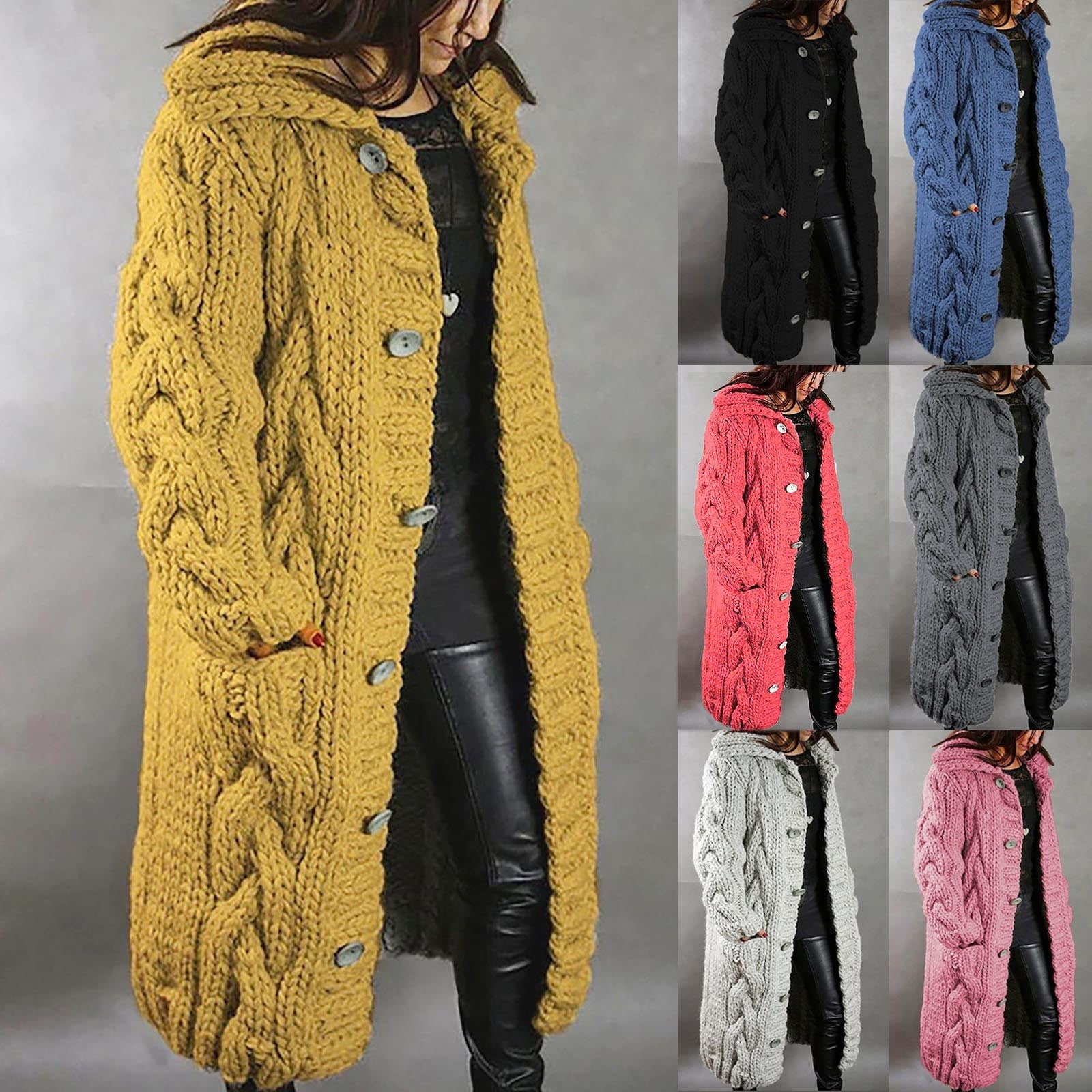 Utoimkio Womens Open Front Cardigan Sweaters Button Down Cable Knit