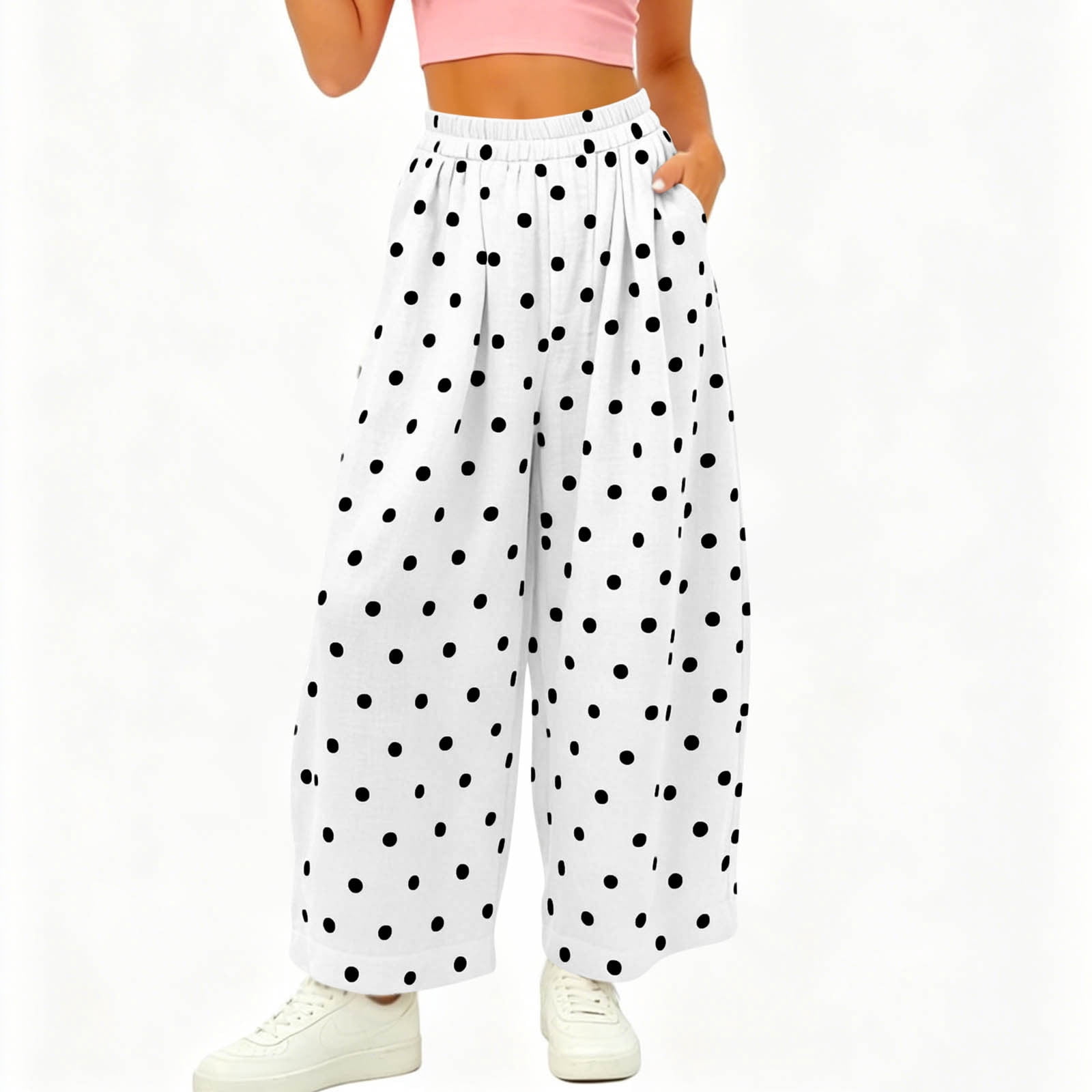 Utoimkio Women's Polka Dot Balloon Pants,Elastic Waist Loose Wide Leg ...