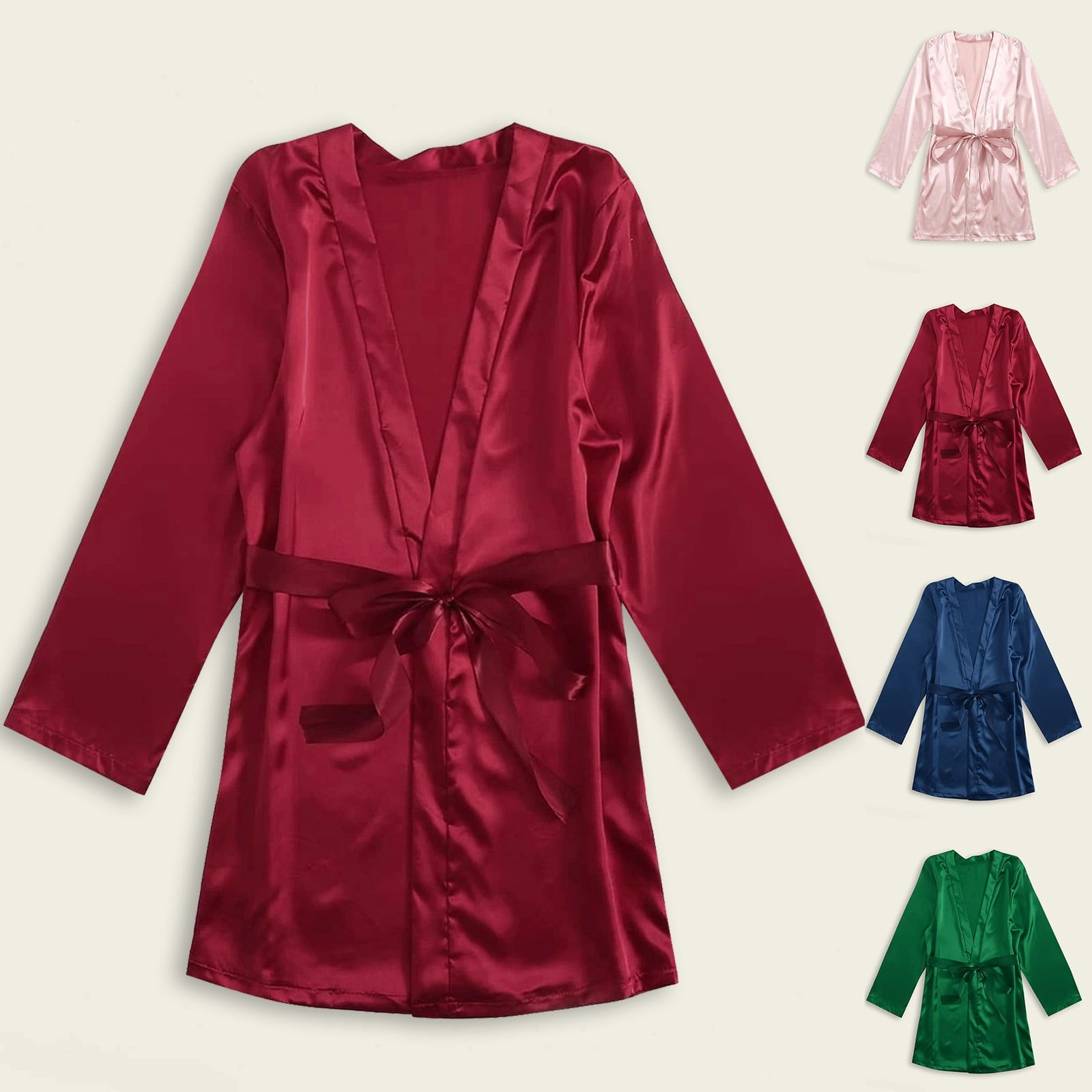 Utoimkio Women's Satin Silk Robe Solid Short Kimono Robes Home Comfort ...