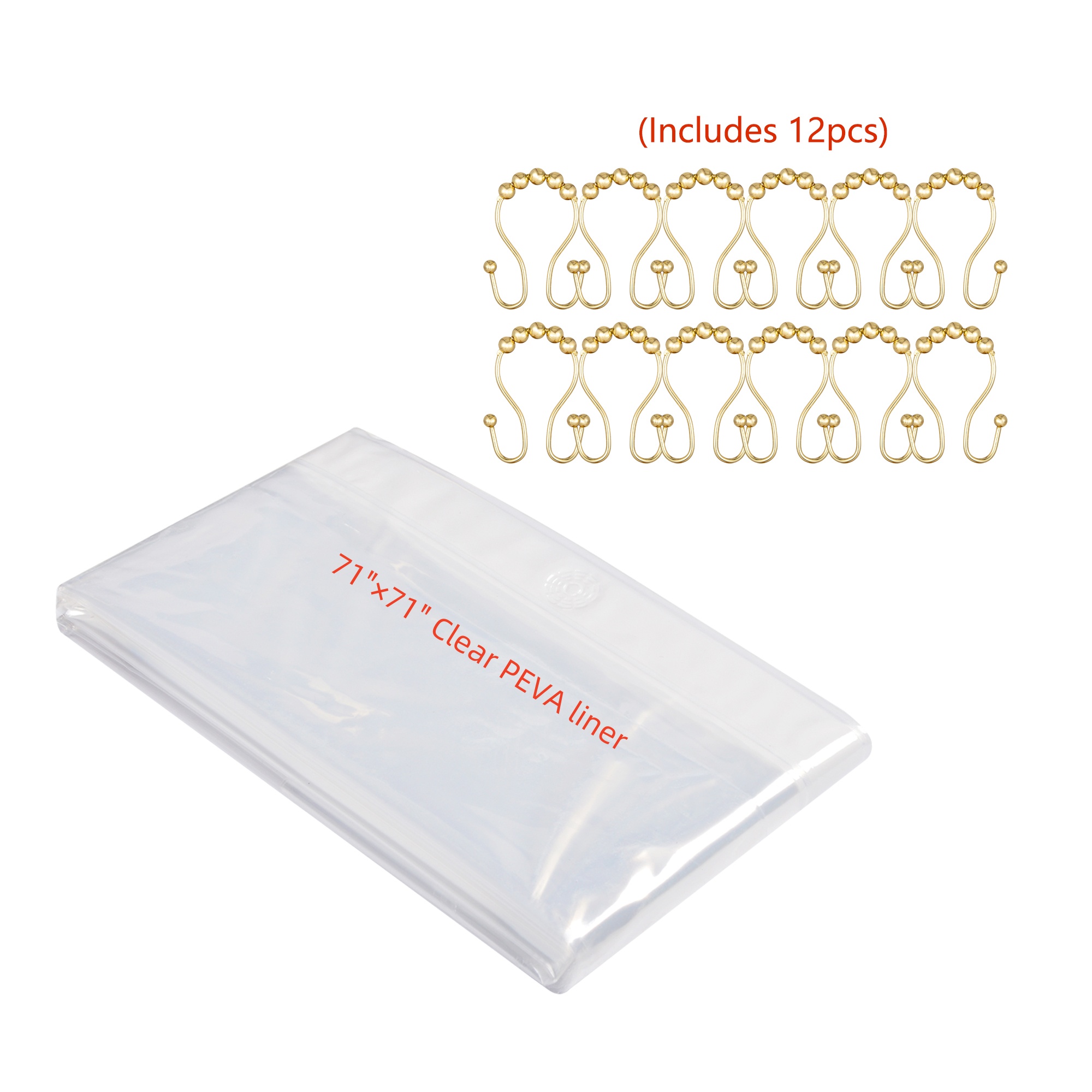 Utopia Alley 72x70inch 3G Clear PEVA Shower Liner - with Rust-Proof Stainless Steel Double ...