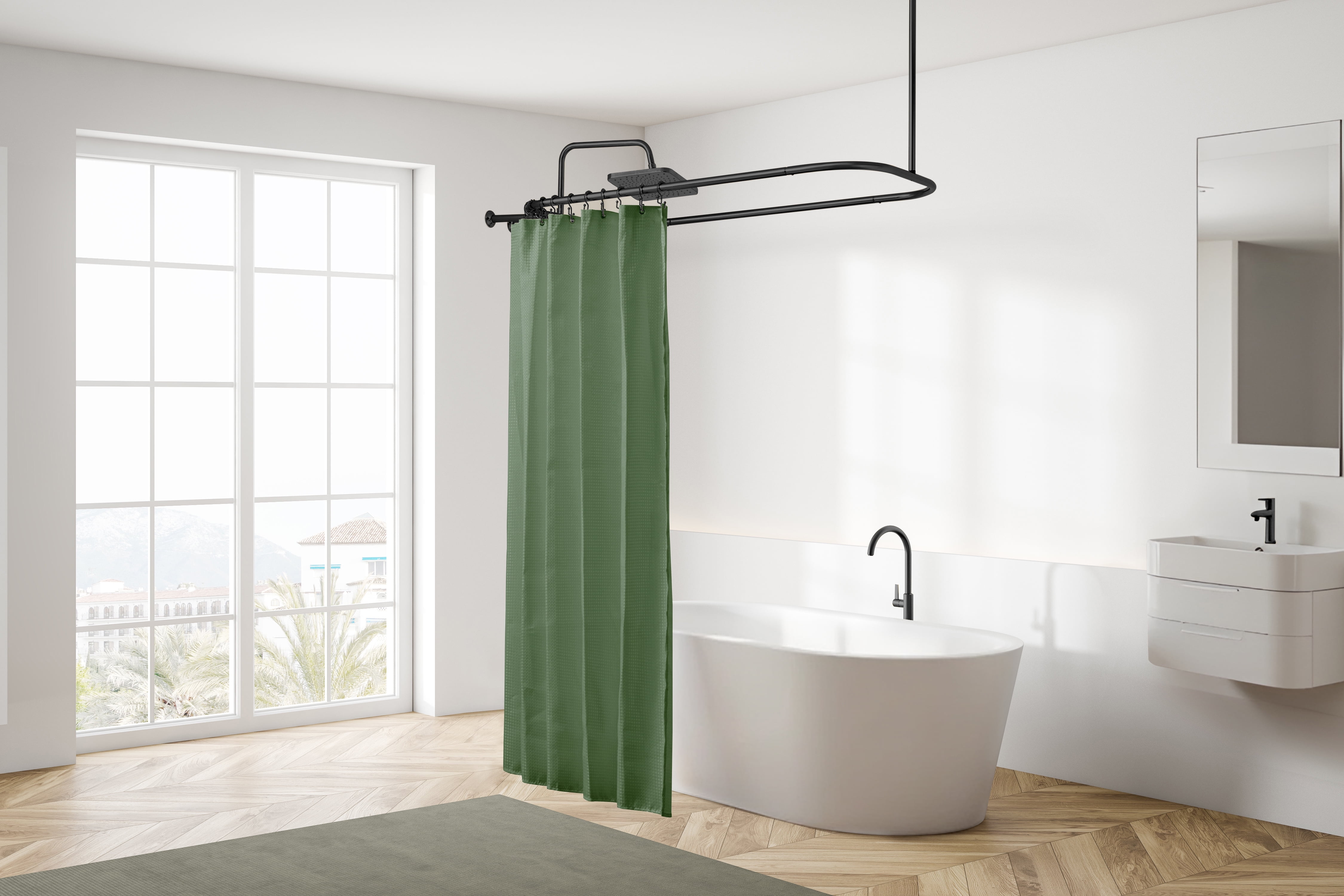 "Utopia Alley Rustproof Aluminum Hoop Shower Rod for Clawfoot Tub ...