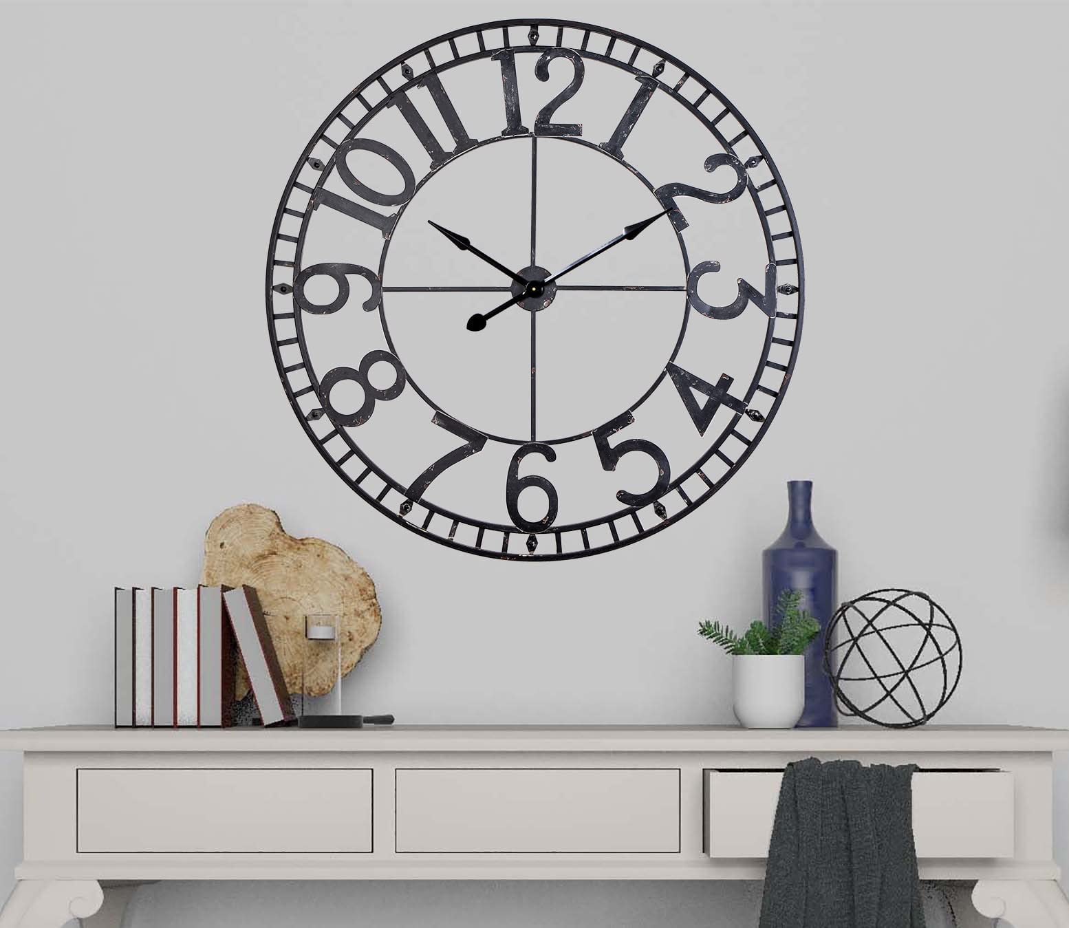 Utopia Alley Rustic Industrial Wall Clock, Large 43.5" Analog, Black ...