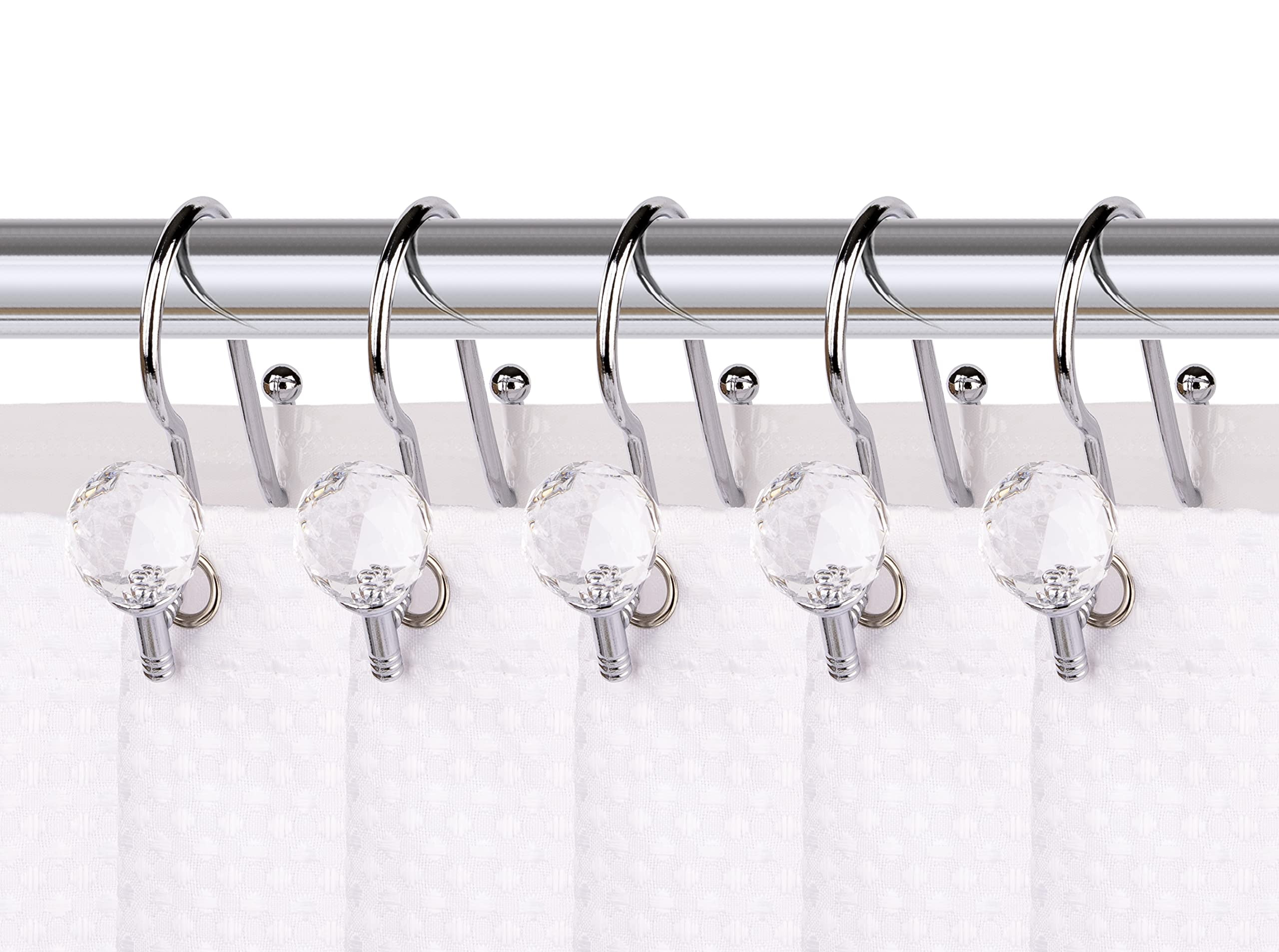 Utopia Alley Rustproof Zinc Double Shower Curtain Hooks for Bathroom, Crystal Design, Set of 12 ...