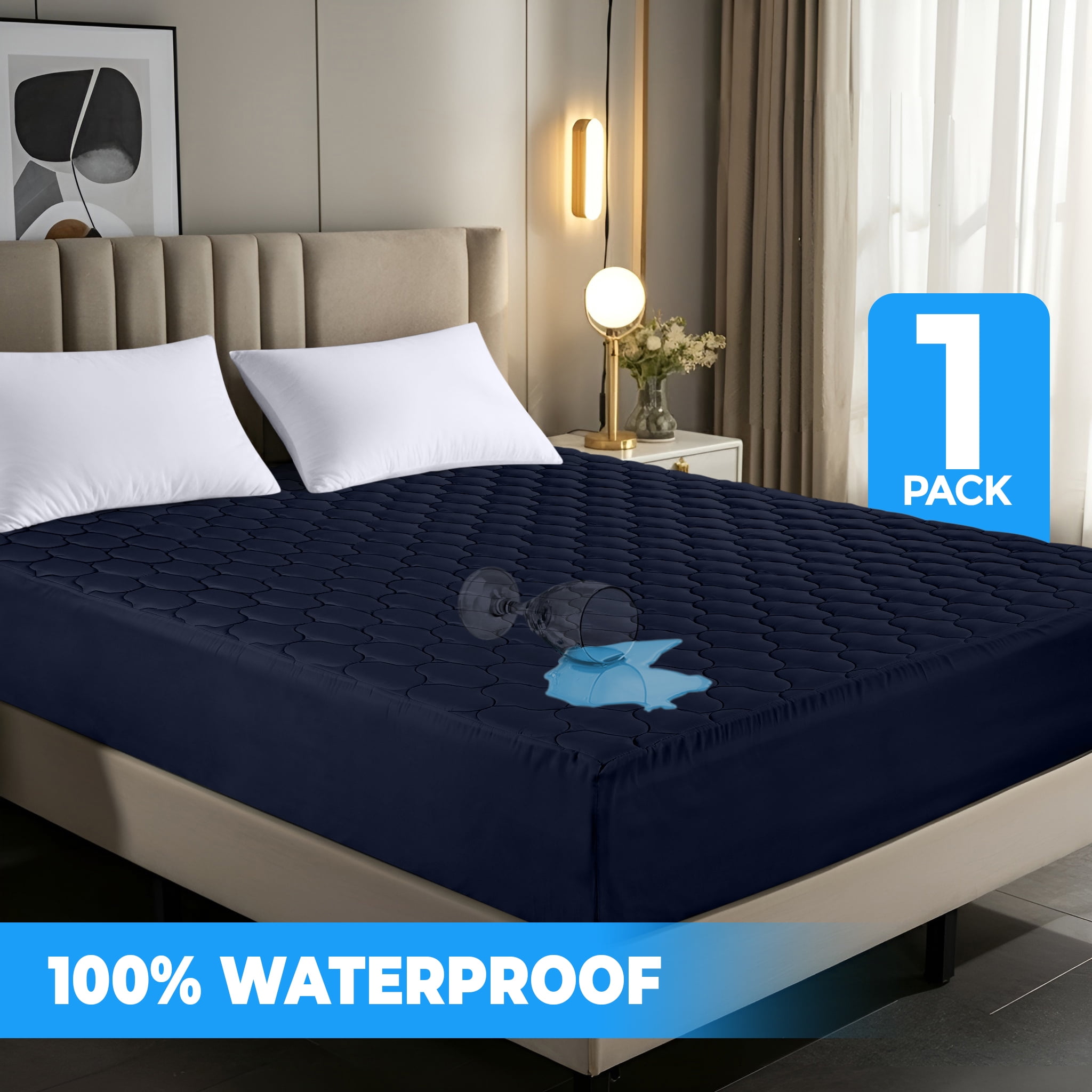 Utopia Bedding Quilted Mattress Protector Queen Size Navy Pack of 1 ...