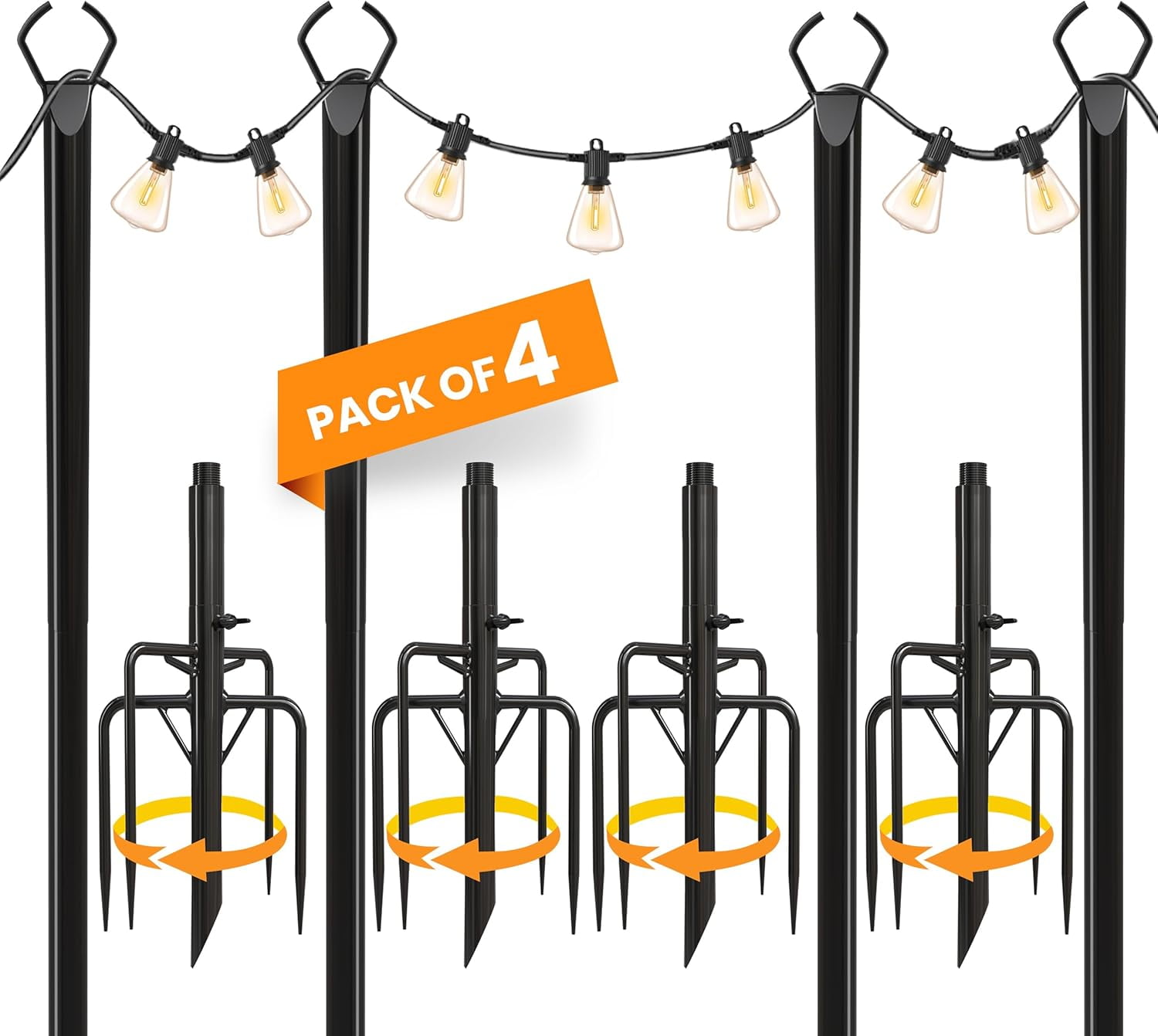 Utopia Home String Light Poles 4 Pack 9ft String Light Poles for ...