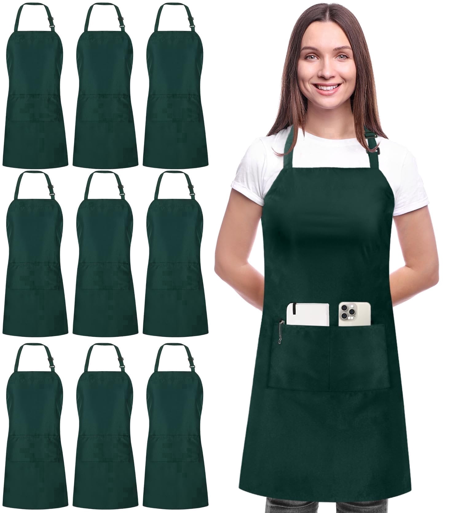 Utopia Kitchen 10 Pack Bib Apron, Unisex Adjustable Aprons with 2 ...