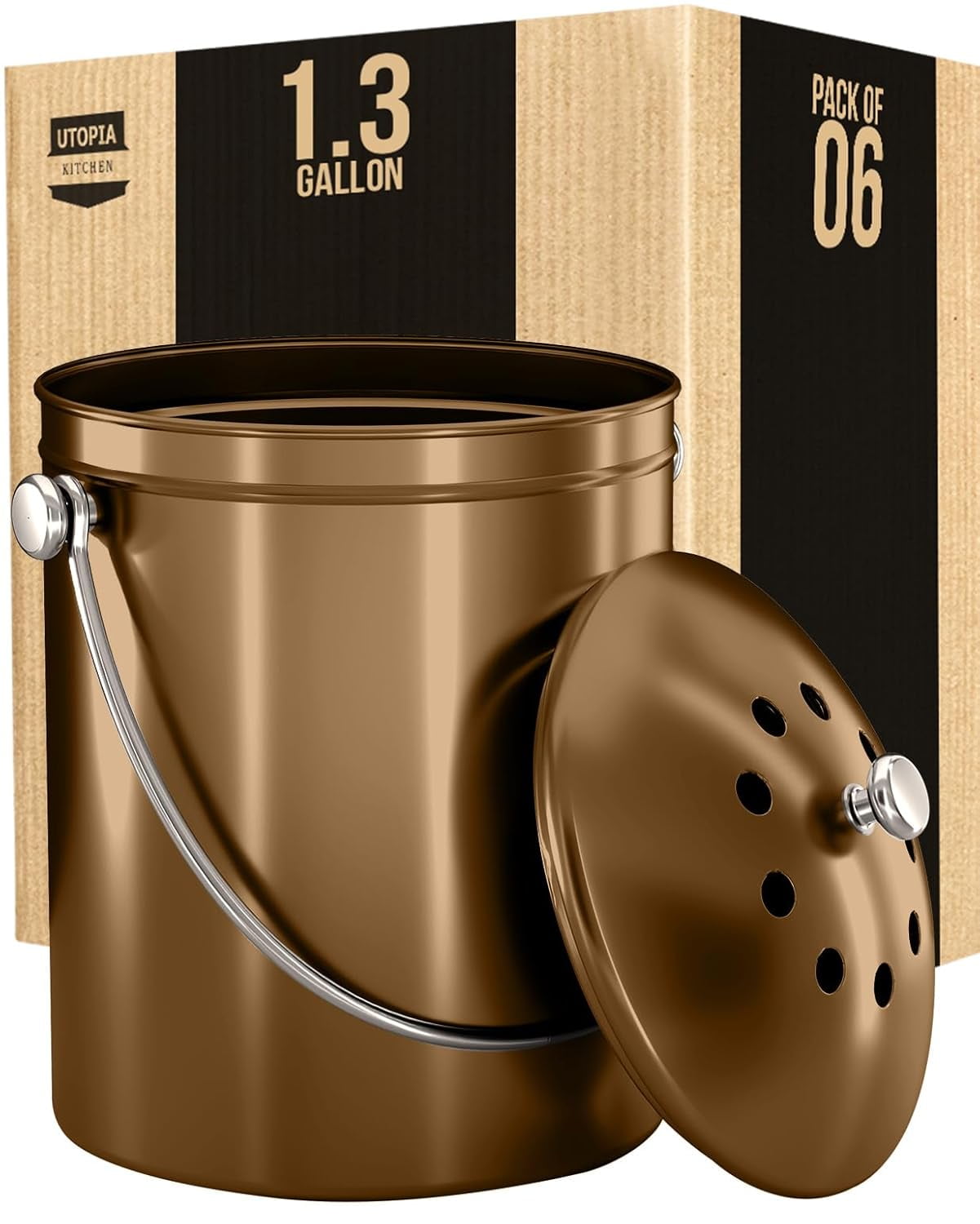 Utopia Kitchen Compost Bin for Kitchen Countertop - 1.3 Gallon Compost ...