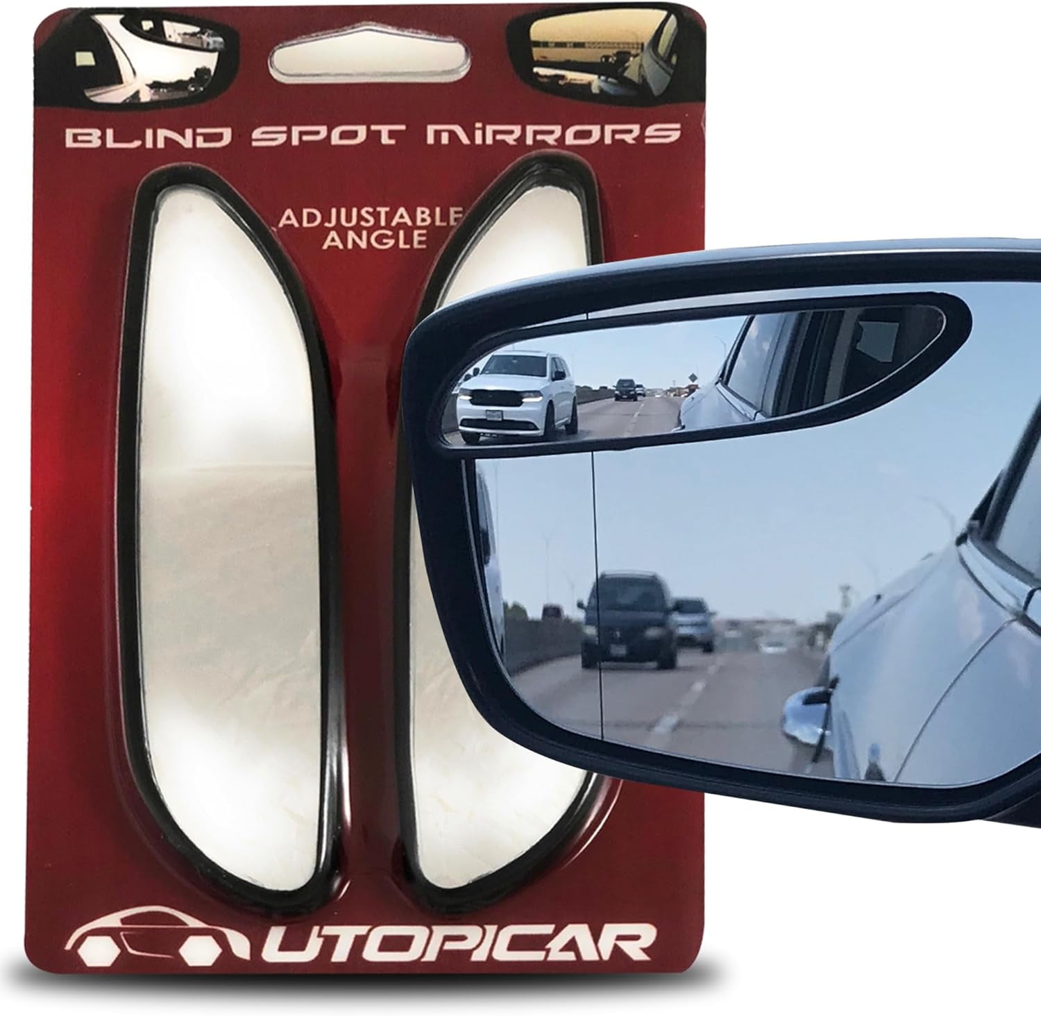 Utopicar Adjustable Blind Spot Convex Car Mirror Model Long, 2 Pack ...