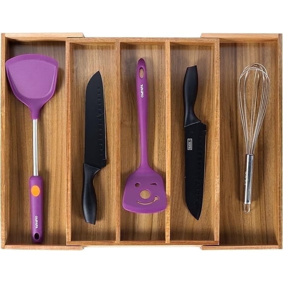 Utoplike Acacia Kitchen Drawer Organizer Expandable, Large Utensils and ...